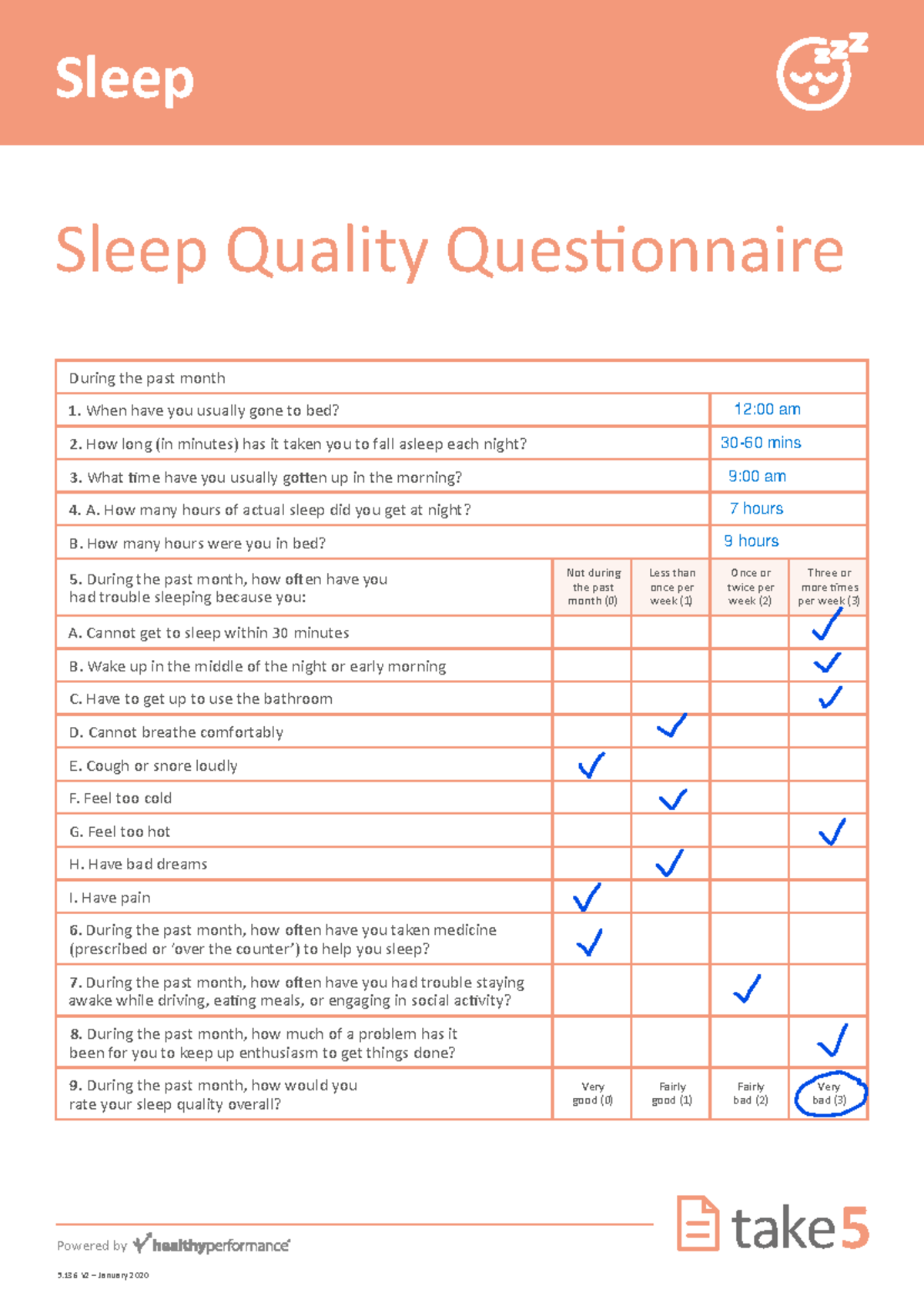 General Sleep Quality Questionnaire 1 - take 5 Sleep Powered by Sleep ...