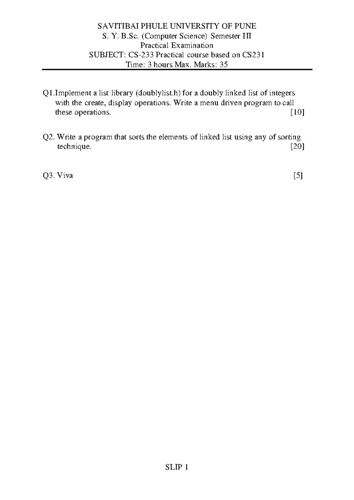 SYBSc slips-1 240720 171235 - S. Y. B. (Computer Science) Semester III ...