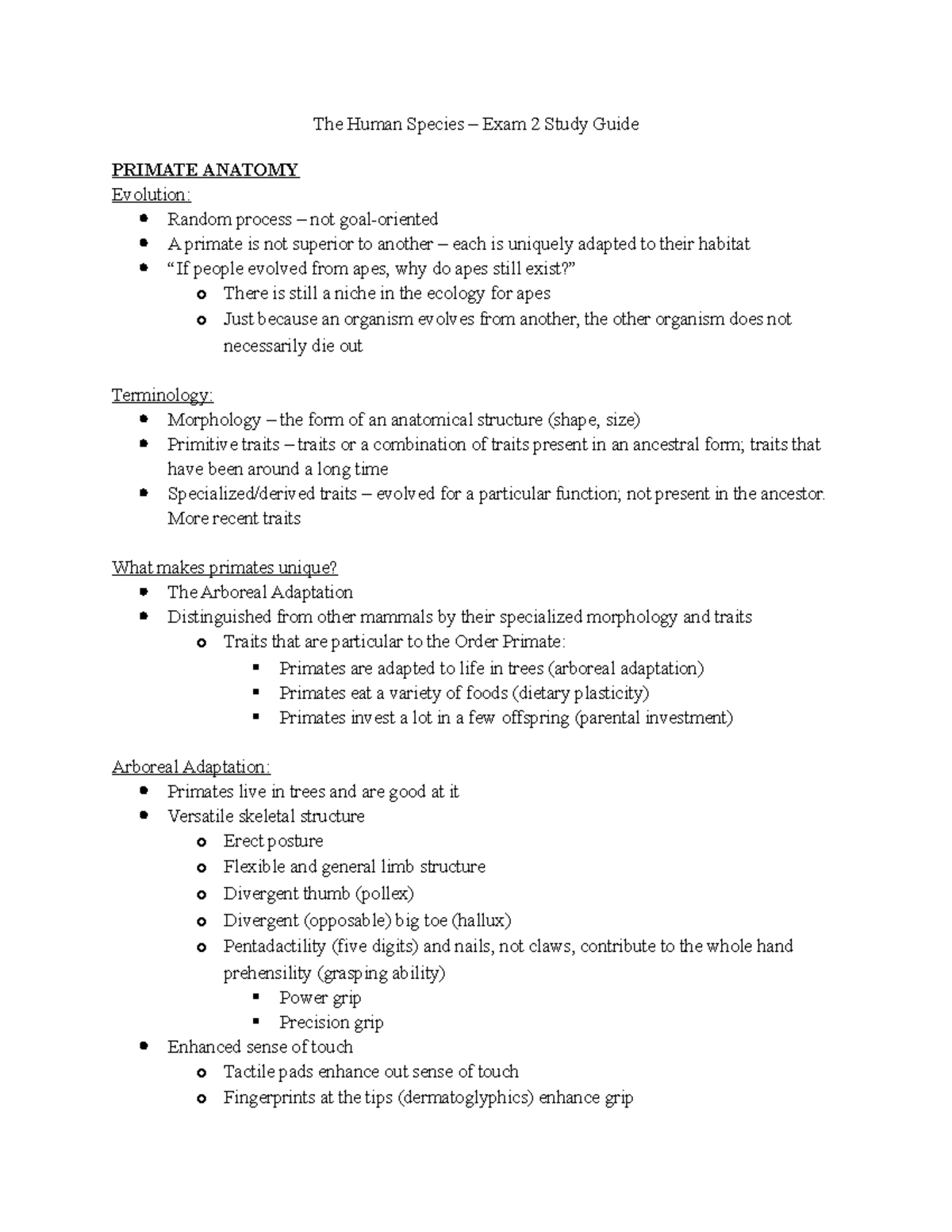 The Human Species notes exam 2 - The Human Species – Exam 2 Study Guide ...