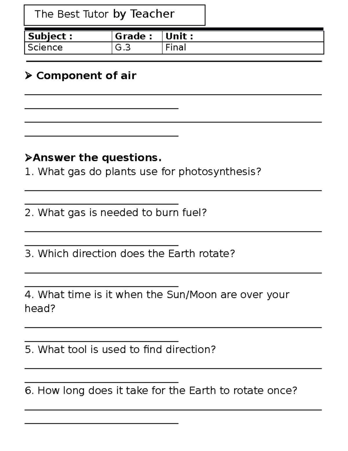 G.3-2 Science (EP - Subject : Grade : Unit : Science G Final Component ...