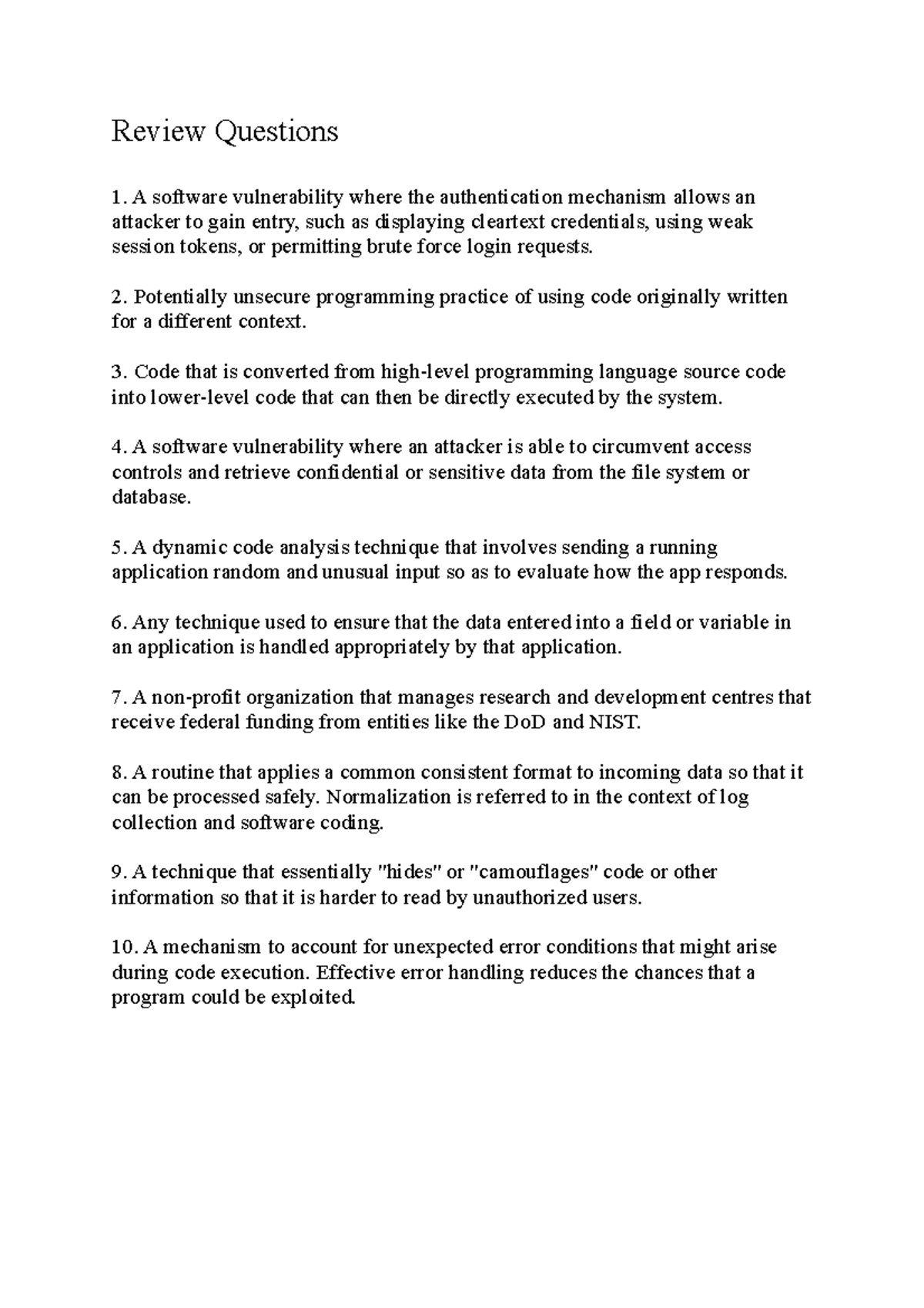 Summarize Secure Coding Practices Review Questions - Review Questions A ...