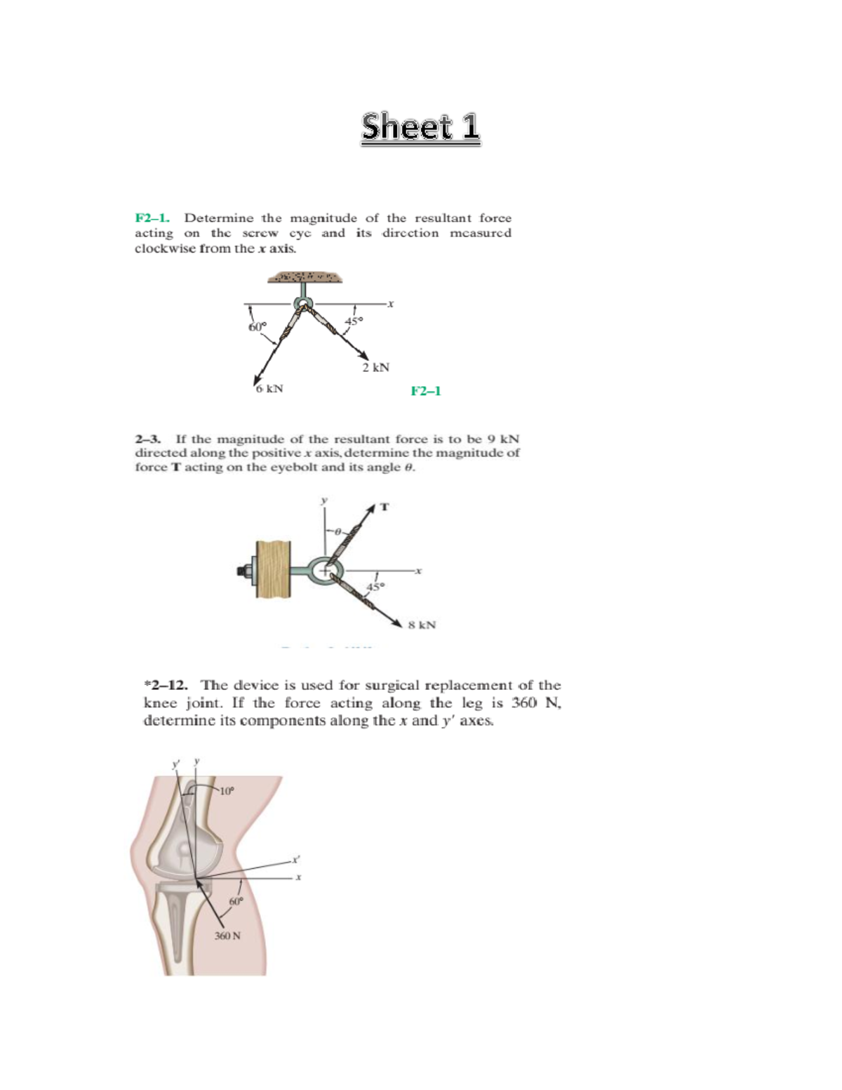 Mechanics - sheet 1 - Fall 2018 - Engineering Mechanics I - Studocu
