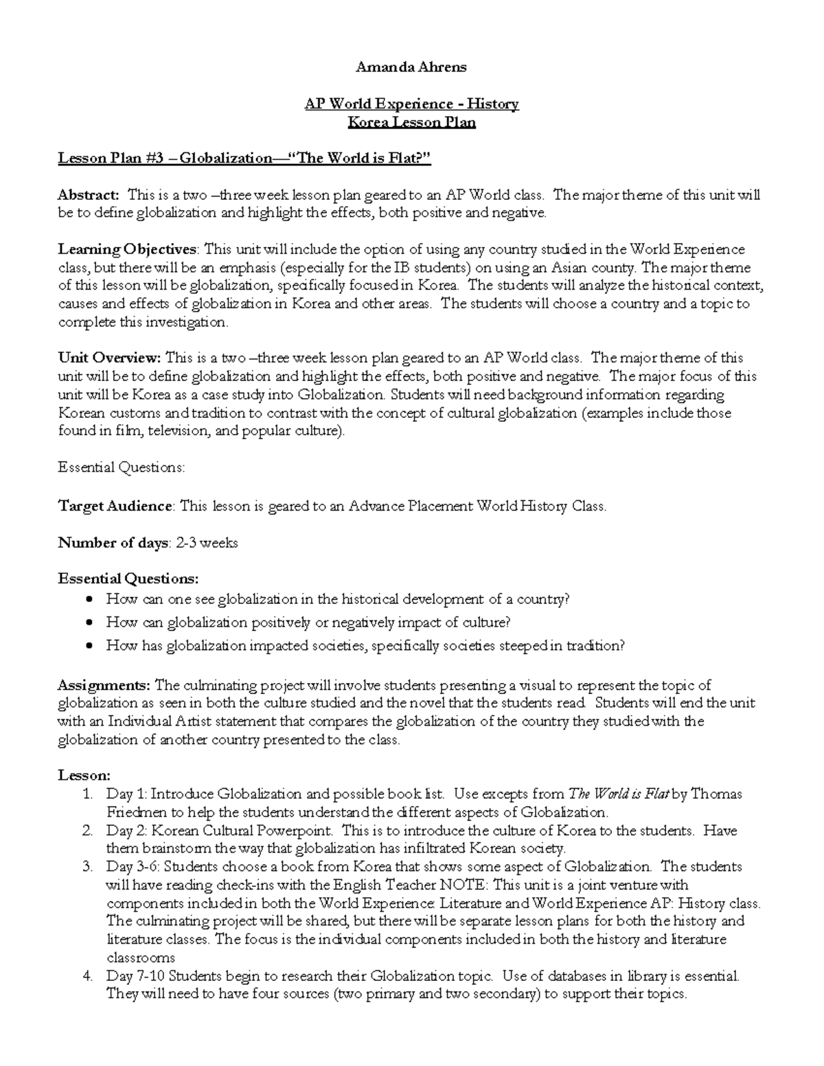 LP - Globalization in Korea - Amanda Ahrens AP World Experience ...