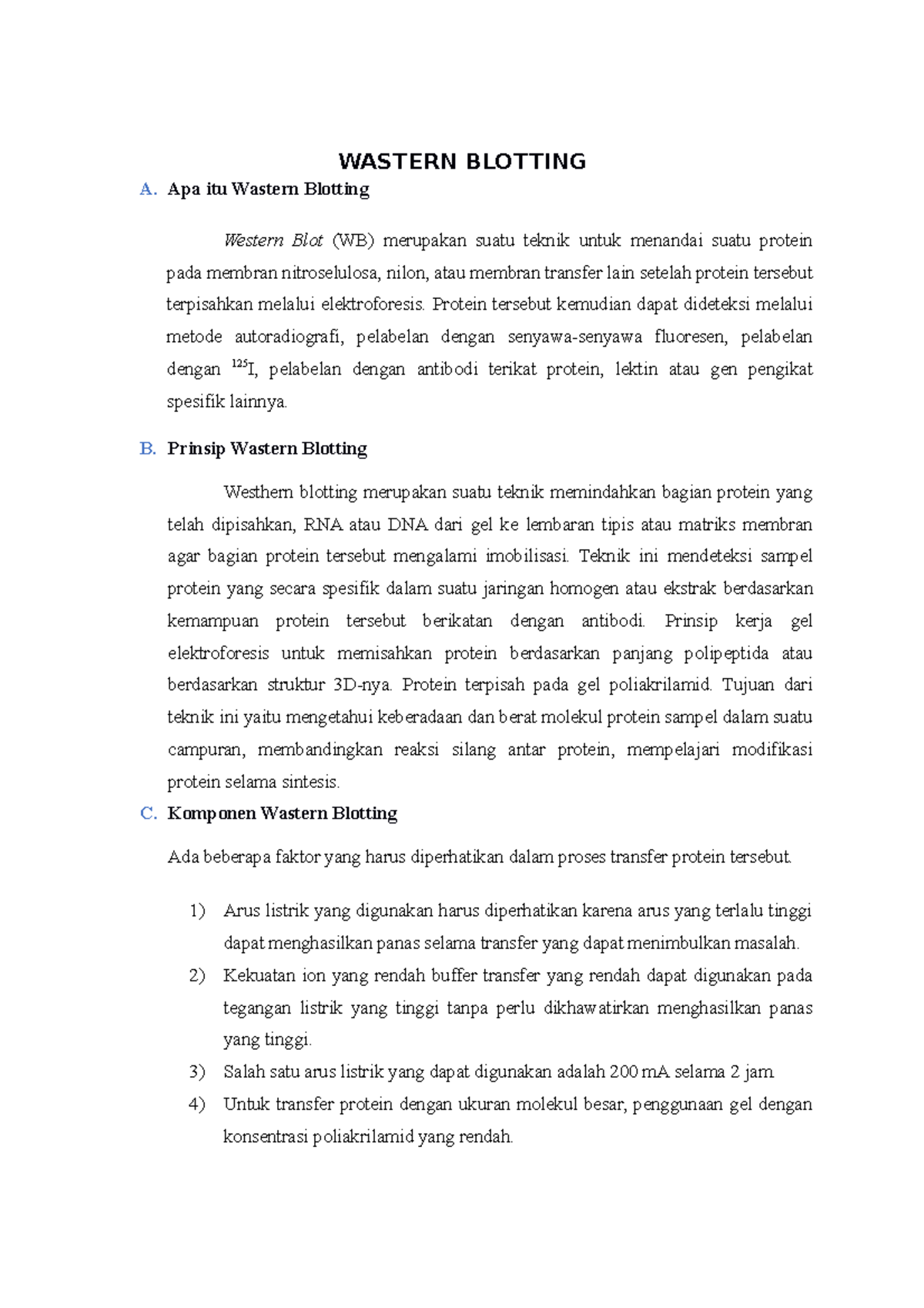 Wastern Blotting - WASTERN BLOTTING A. Apa itu Wastern Blotting Western ...