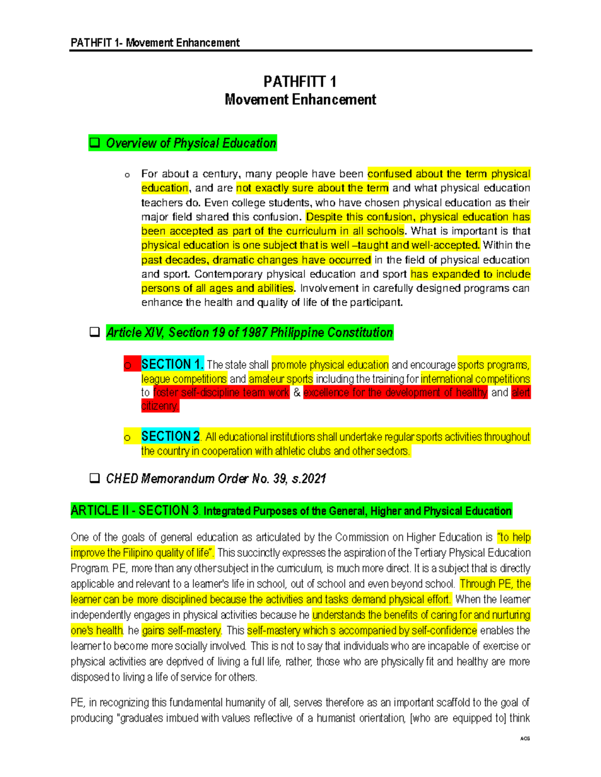 FITT-1 - IUYTRDFGHJKL;,NBFRTYUIOP - PATHFITT 1 Movement Enhancement ...