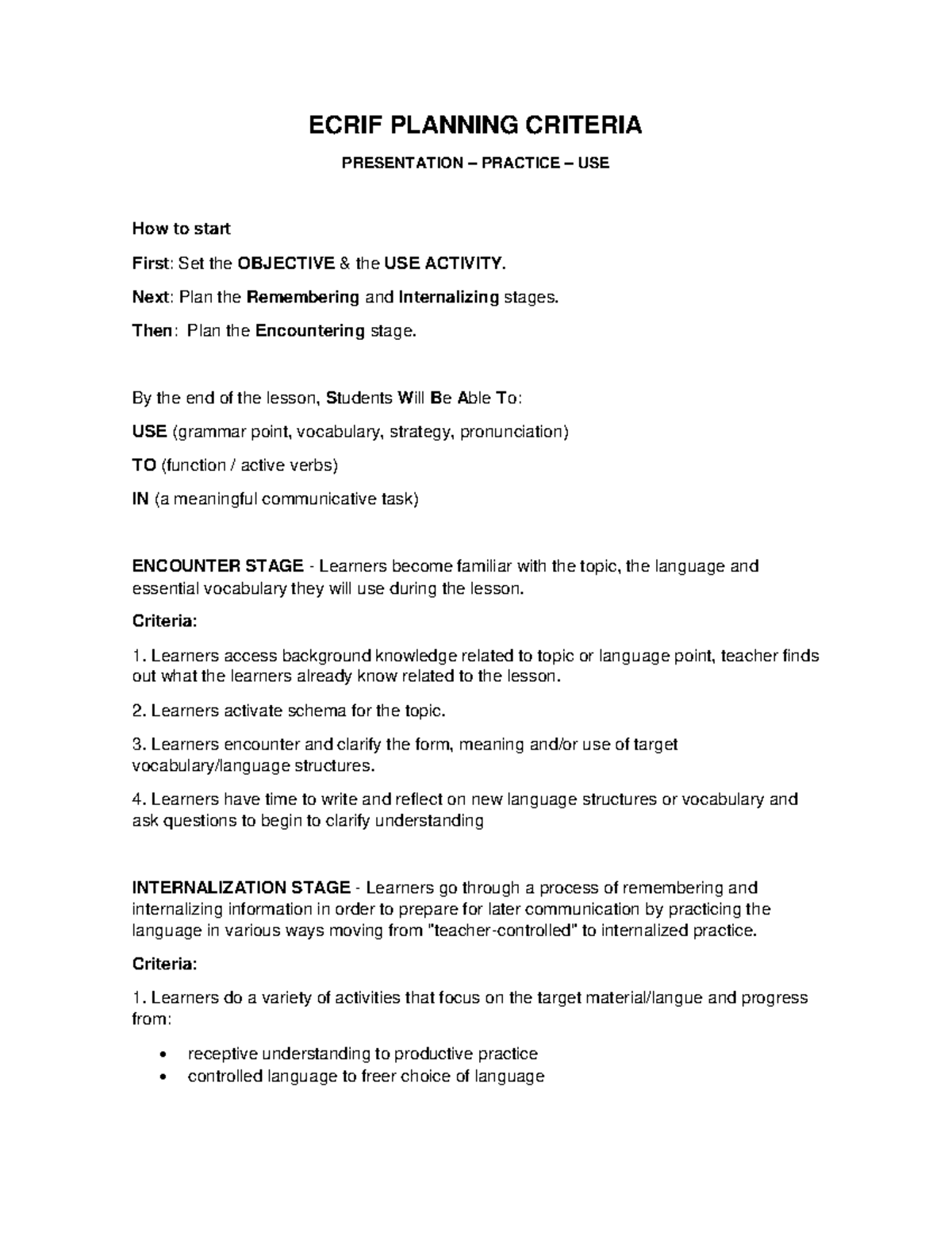 Ecrif Planning Criteria - ECRIF PLANNING CRITERIA PRESENTATION ...