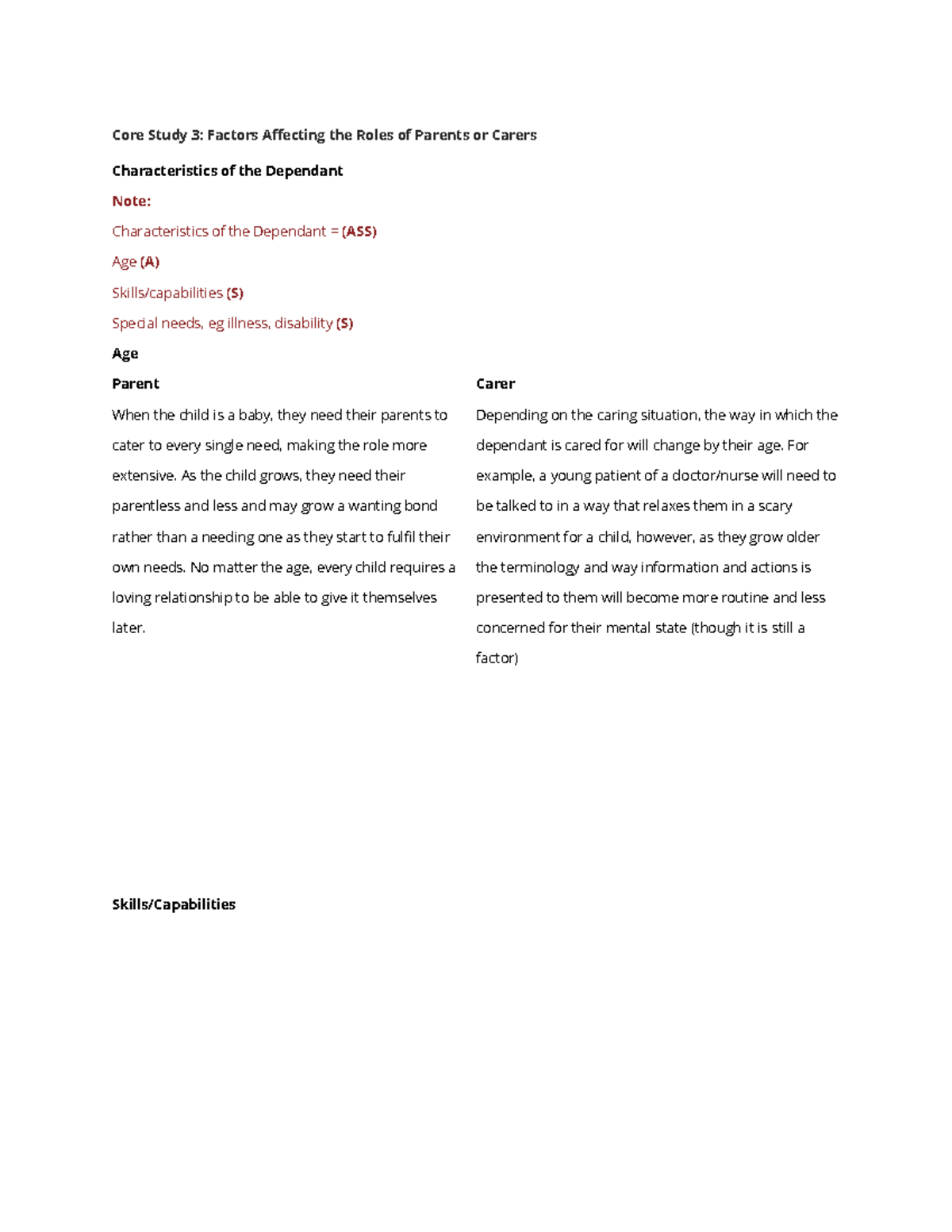 Cafs notes HSC - Core Study 3: Factors Affecting the Roles of Parents ...