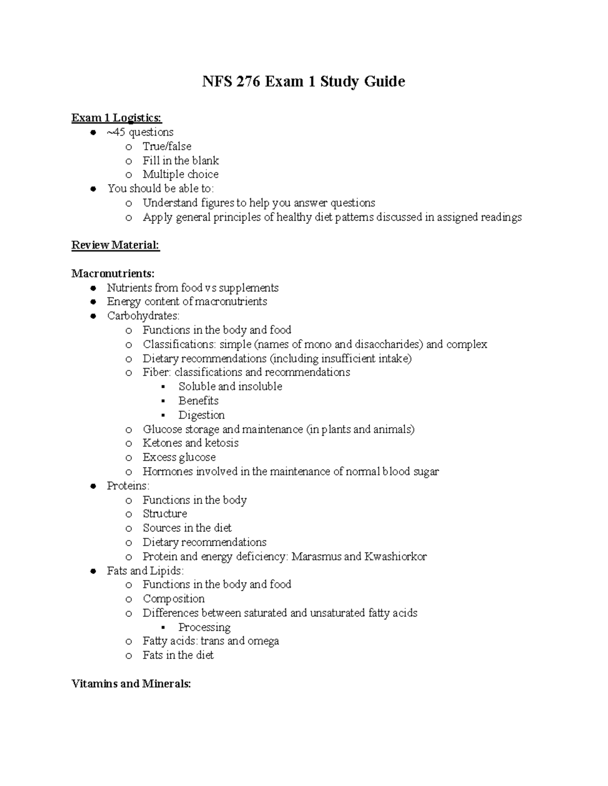 NFS 276 Exam 1 Study Guide 2021 - NFS 276 Exam 1 Study Guide Exam 1 ...