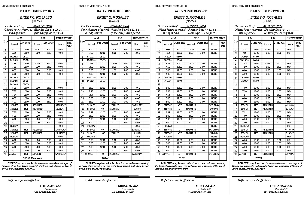 DTR FORM 48 Detchie - form 48 - gCIVIL SERVICE FORM NO. 48 DAILY TIME ...
