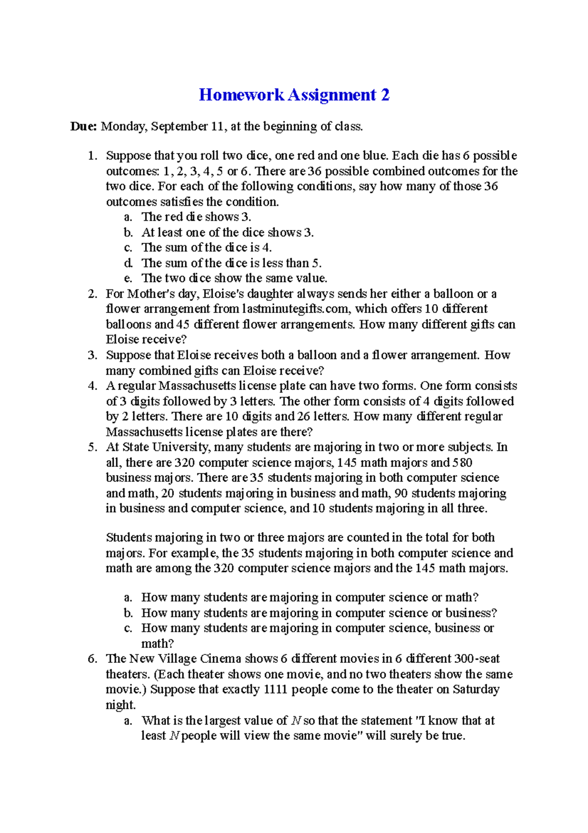 Homework Assignment 2 - Due Monday, September 11, 2017. - Homework ...