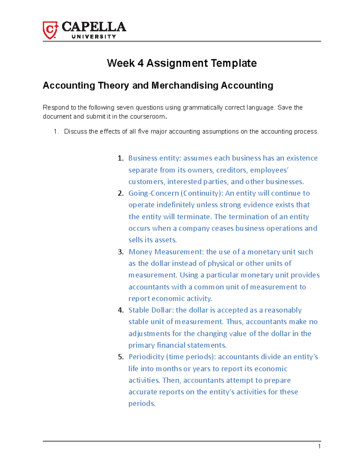 BUS3061 Week4Assignment - Week 4 Assignment Template Accounting Theory and Merchandising ...