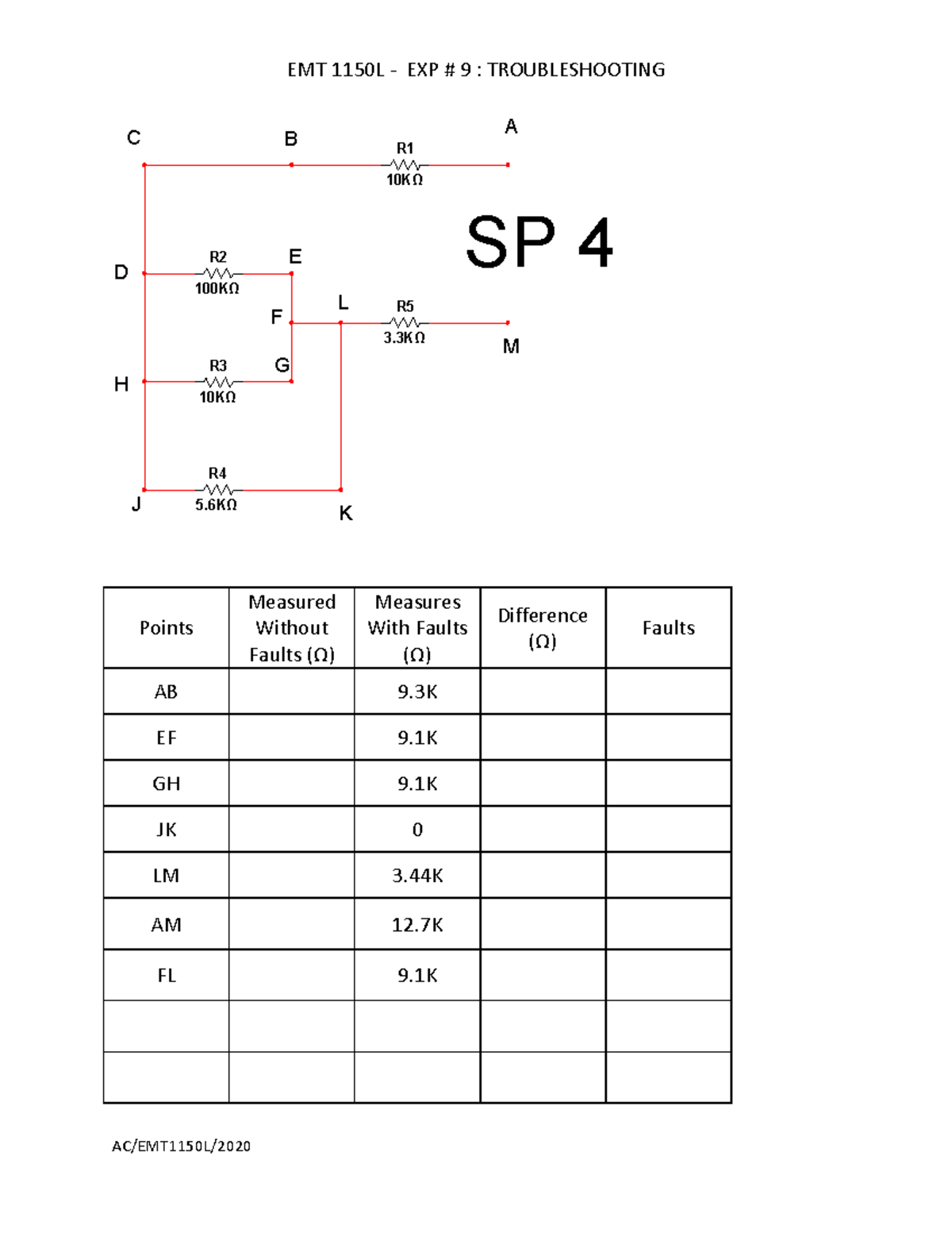 EXP 9 Troubleshooting-Series-Parallel 4 - EMT 1255 - EMT 1150L ‐ EXP # 9 : TROUBLESHOOTING R ...