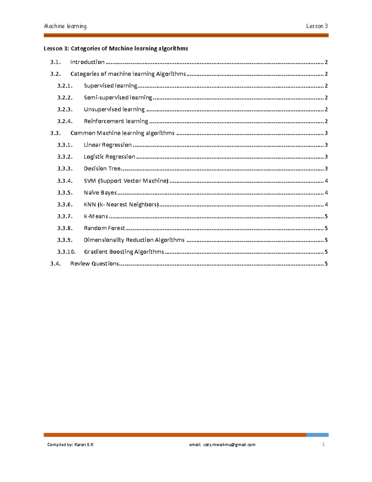 Lesson 3 Categories of Machine learning algorithms - Lesson 3 ...
