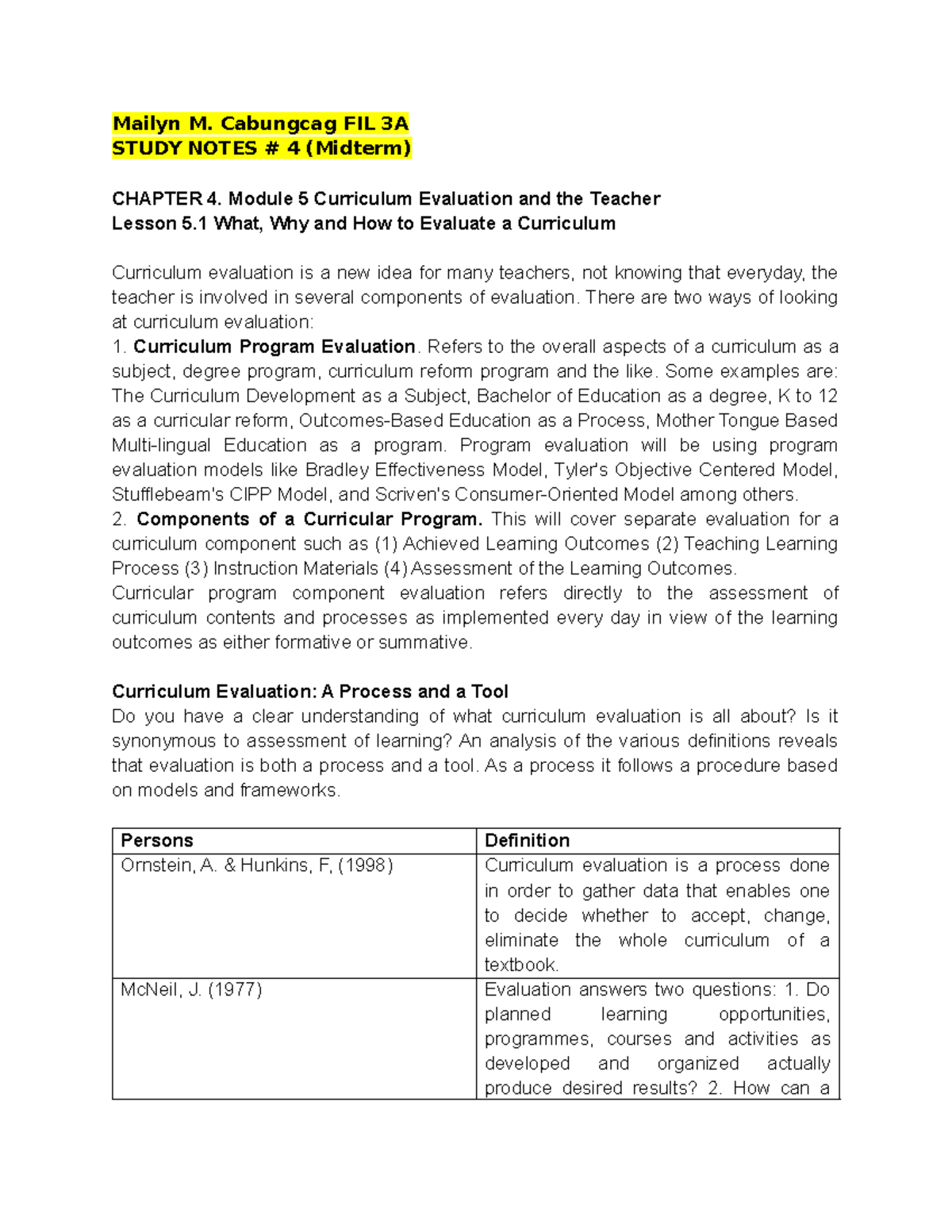 Study- Notes - Mailyn M. Cabungcag FIL 3A STUDY NOTES # 4 (Midterm ...