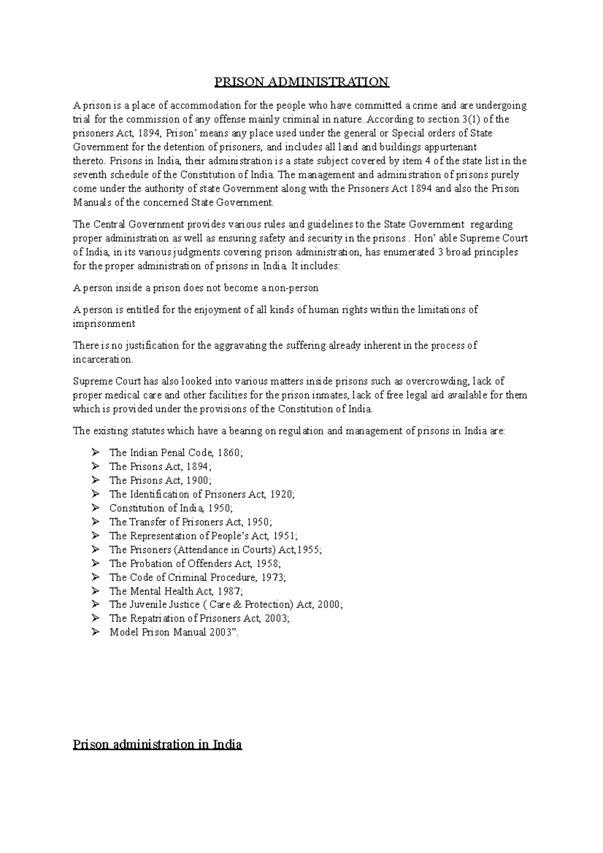 New Microsoft Word Document - PRISON ADMINISTRATION A prison is a place ...