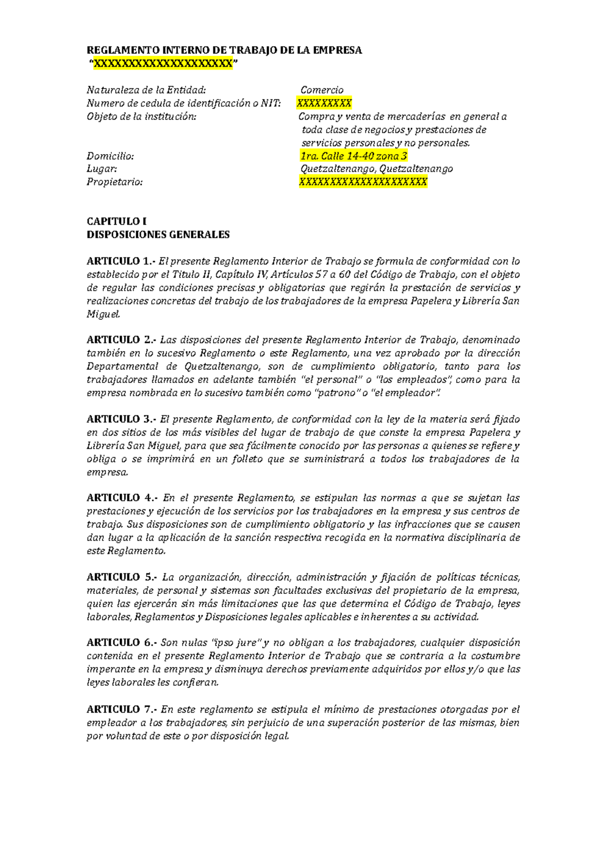Reglamento Interno DE Trabajo DE LA Empresa - REGLAMENTO INTERNO DE ...