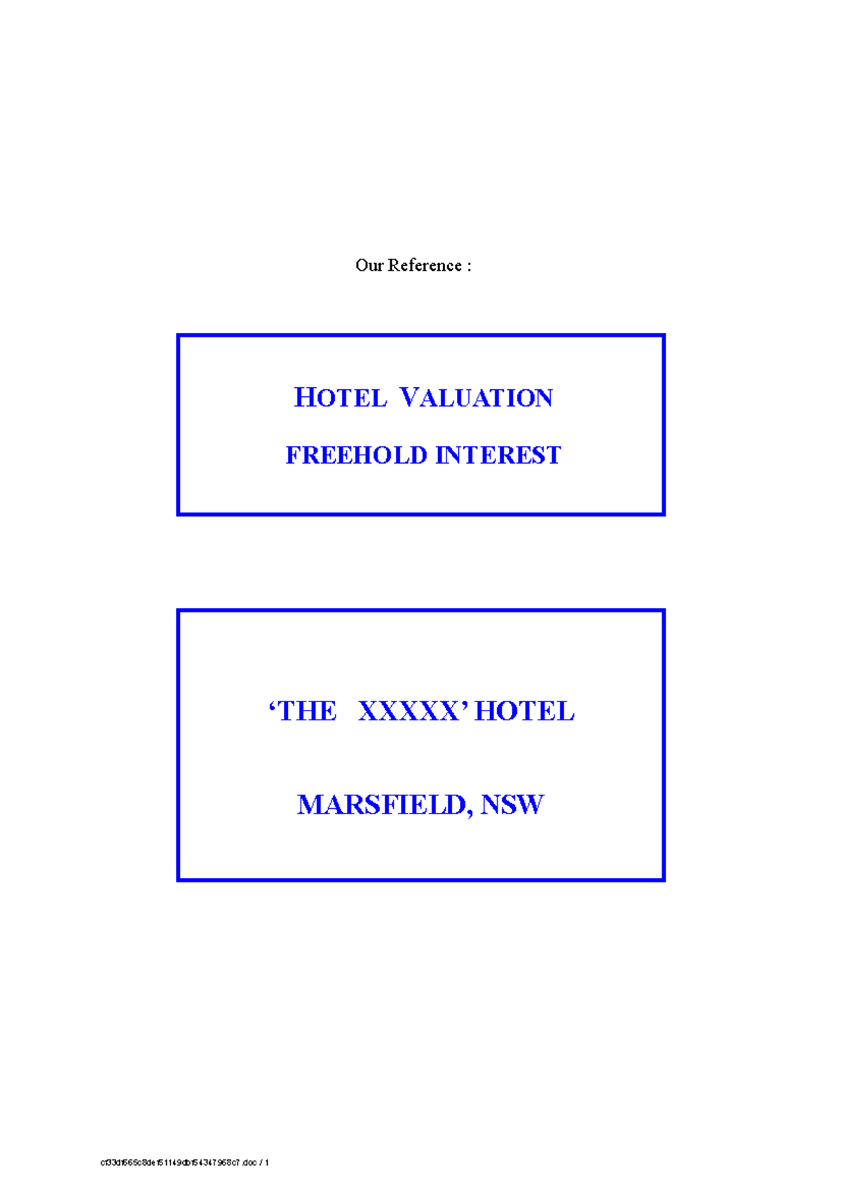 200604 Sample Hotel Report Assignment - Our Reference : HOTEL VALUATION ...