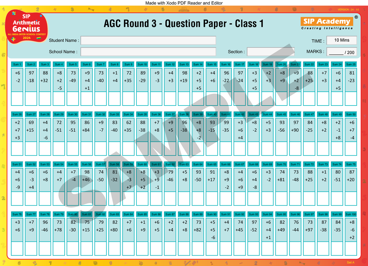 Class 1 - arithmetic - VERSION : 24 - 1. SIP ALL INDIA INTER-SCHOOL ...