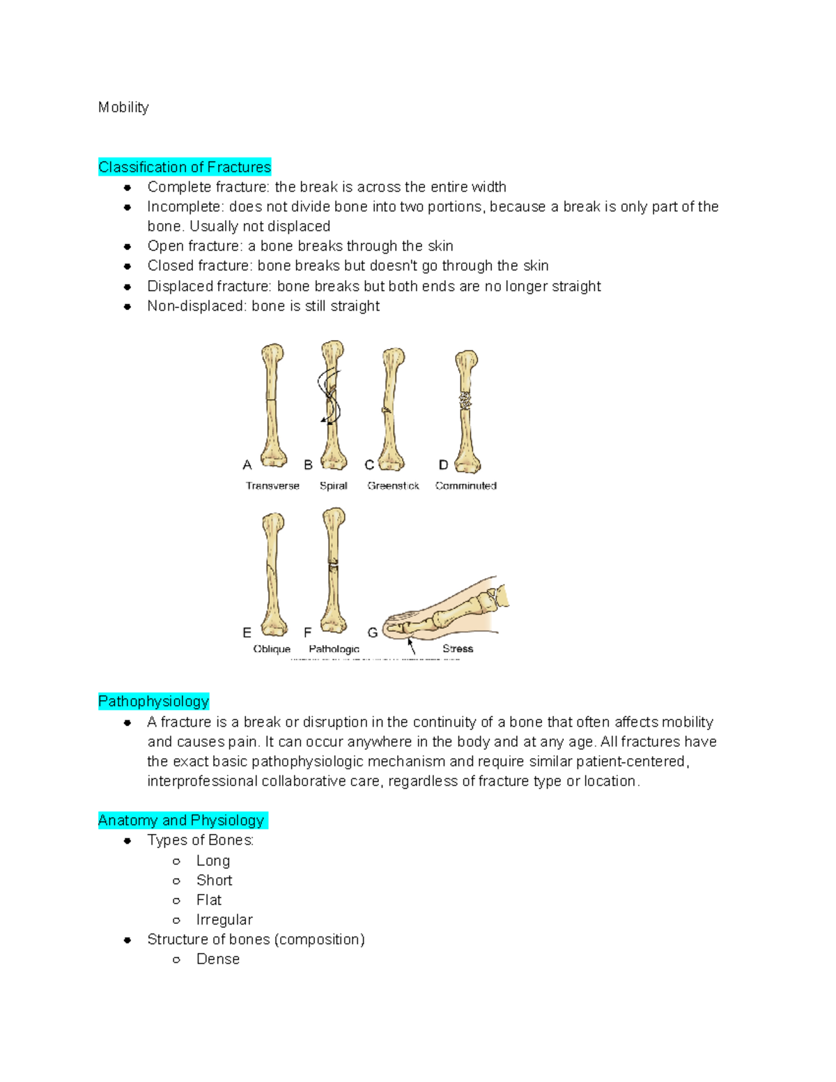 Mobility med surg - prof neimer - Mobility Classification of Fractures ...