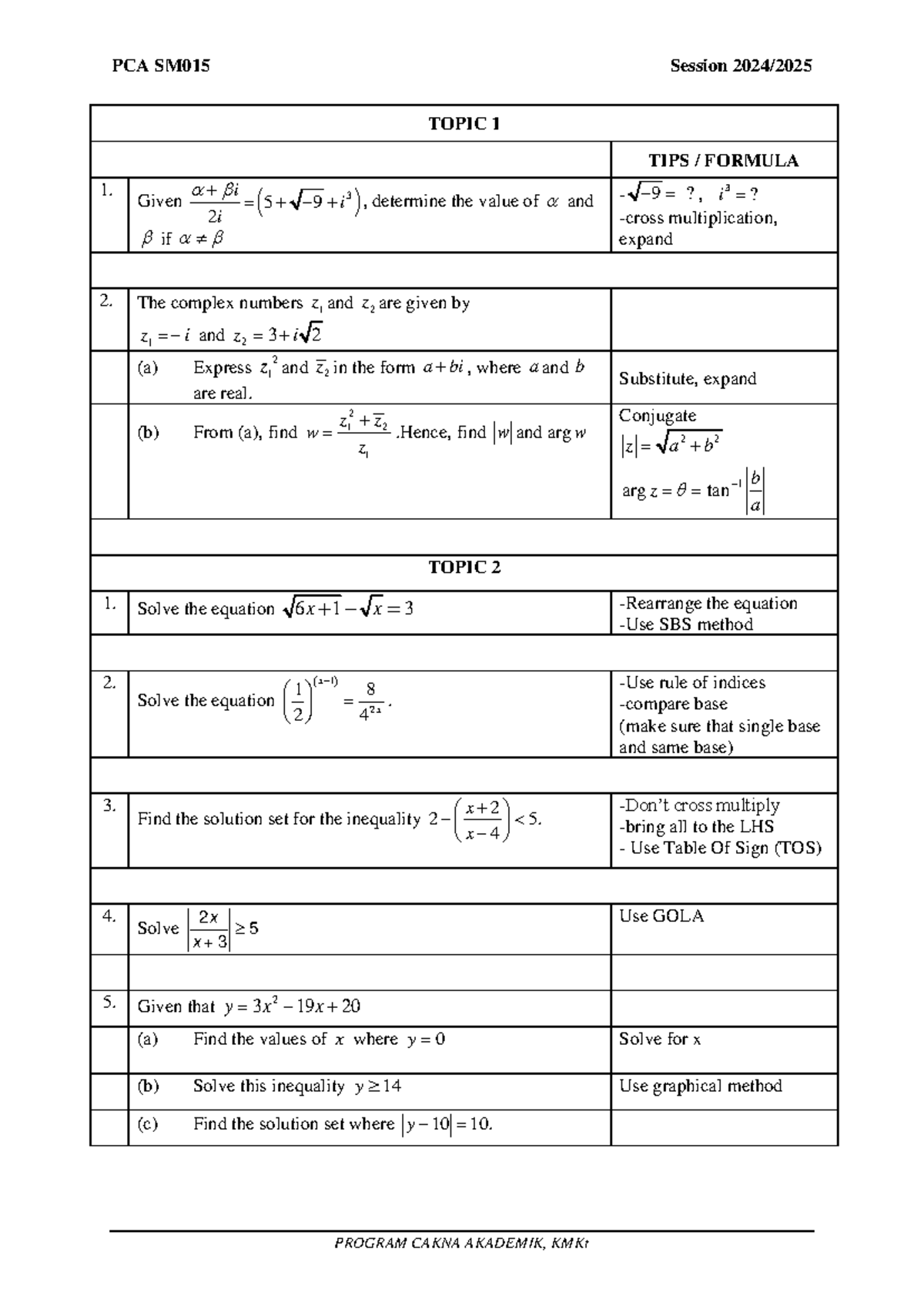 PCA W5 - Sains Hayat - Test - PCA SM015 Session 2024 /202 5 PROGRAM ...