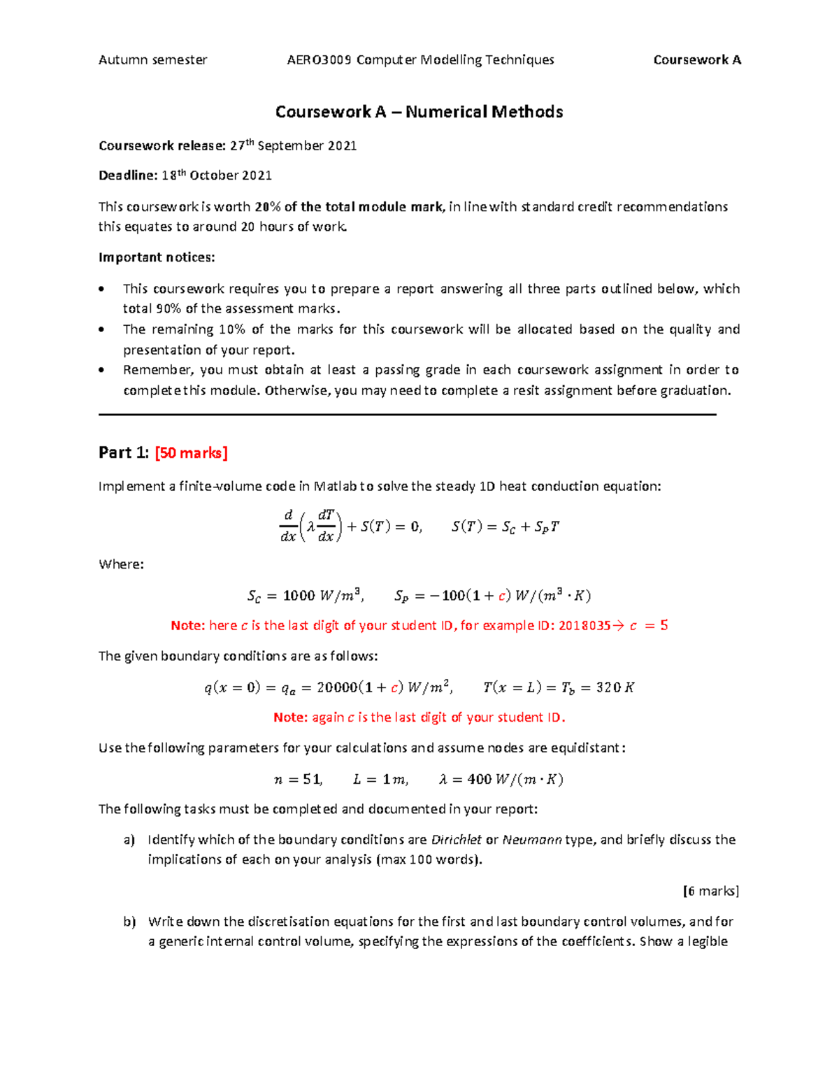 NM coursework A (updated) - Coursework A – Numerical Methods Coursework ...