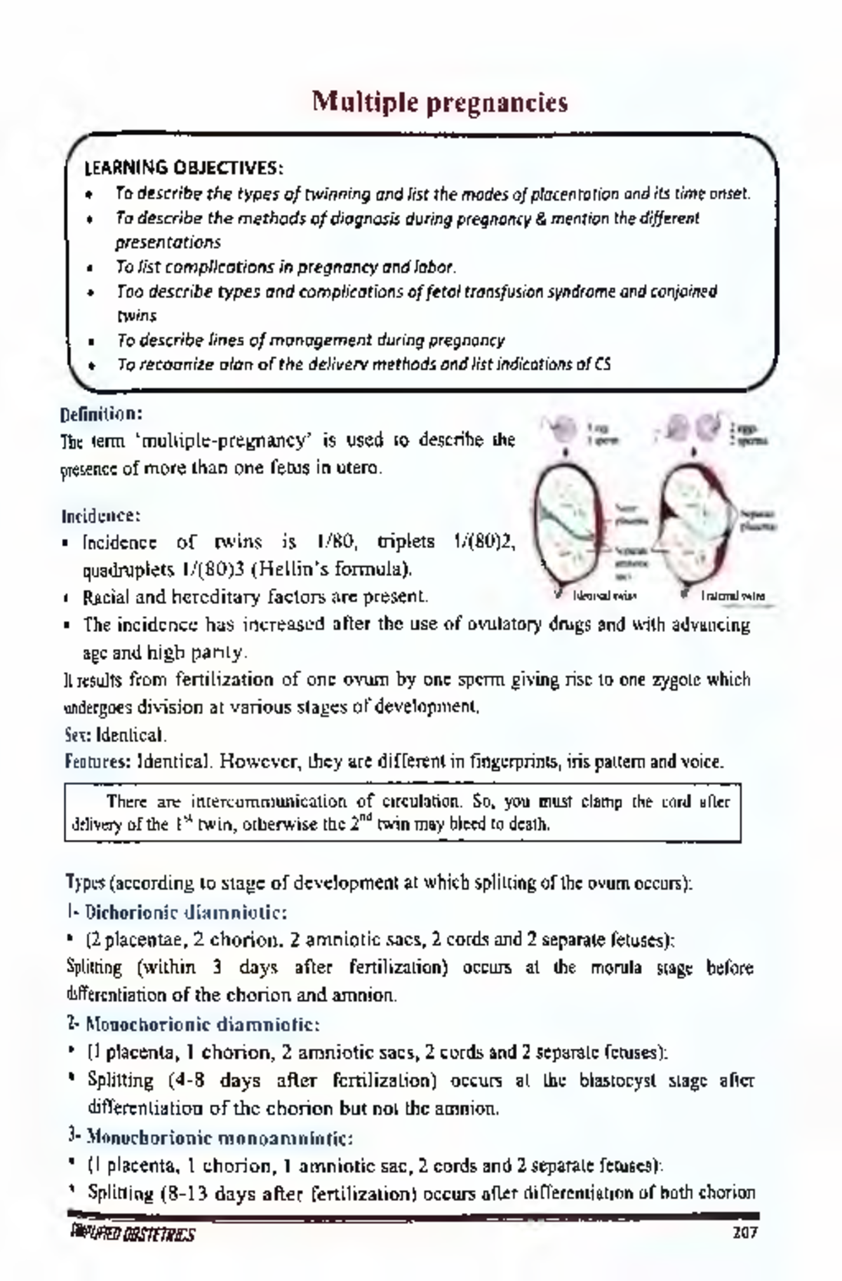 Multible pregnancy n - M ultip le pregnancies LEA RN I N G O B JEC T I ...