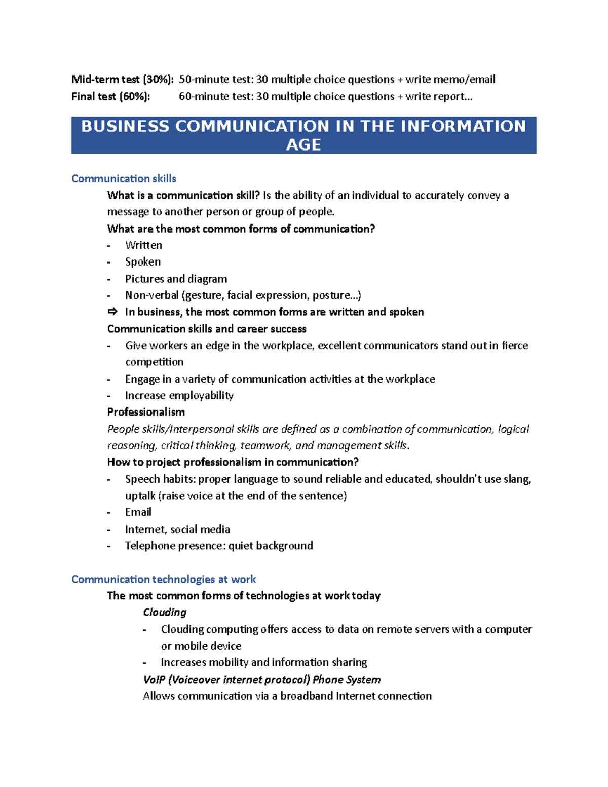 Business-Communication - Mid-term test (30%): 50-minute test: 30 ...