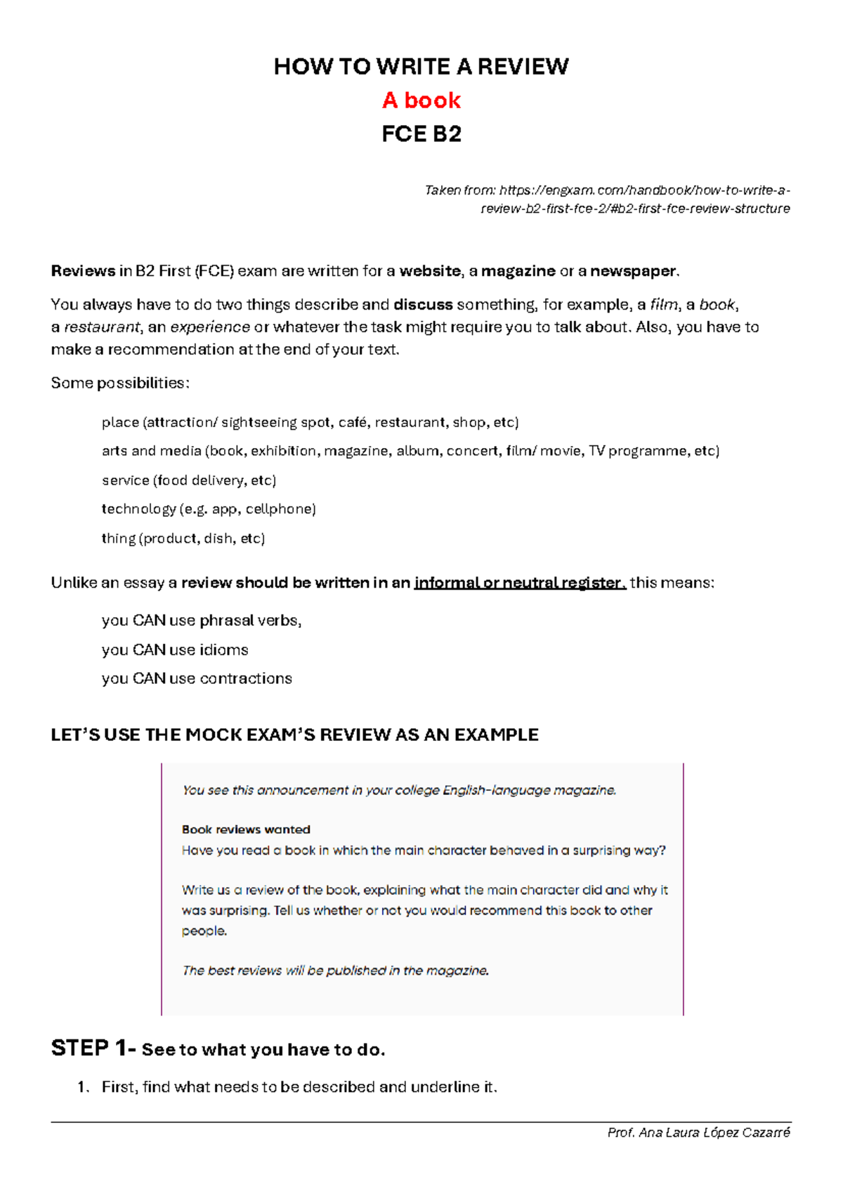 HOW TO Write... A Review (a book) - HOW TO WRITE A REVIEW A book FCE B ...