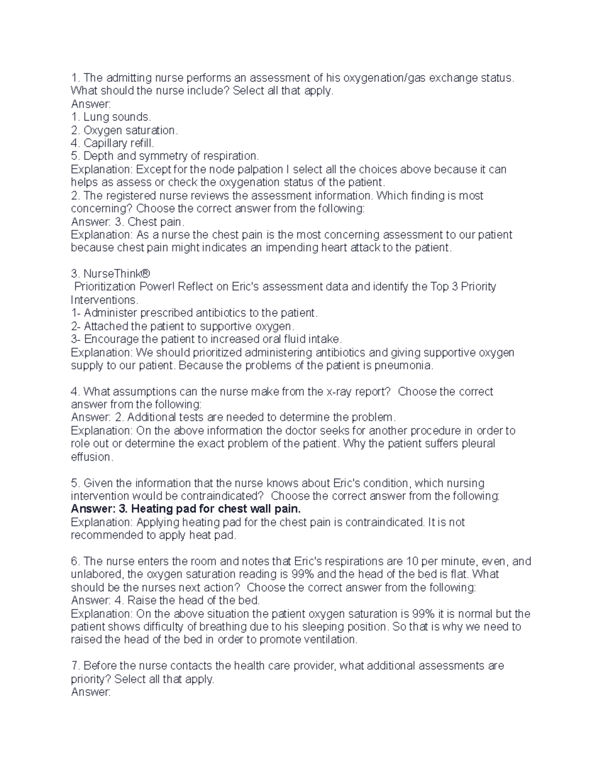 Pharm case study part 2 - The admitting nurse performs an assessment of ...