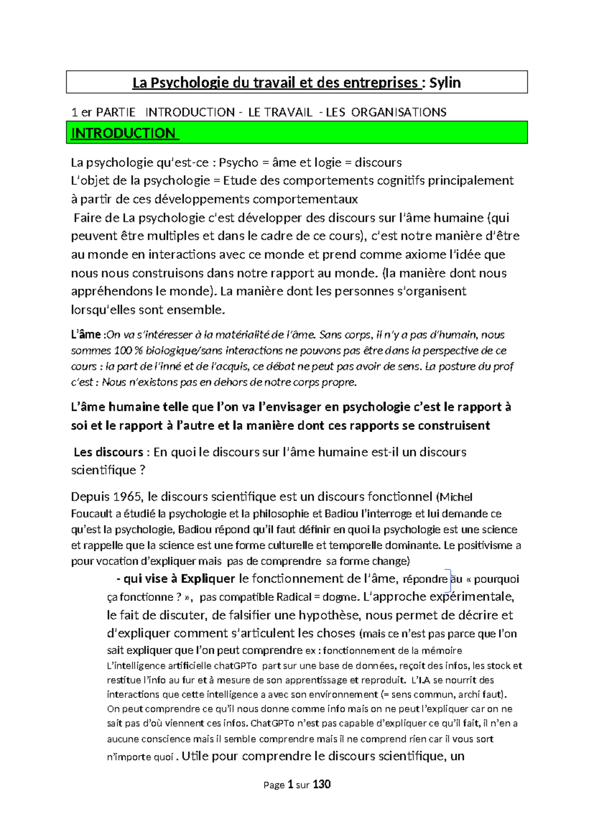 Psycho organisation - cours complet Sylin 2023/2024 - La Psychologie du ...