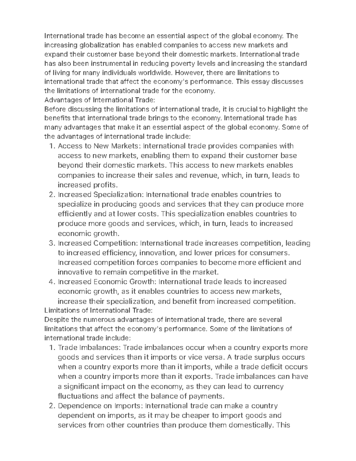 International trade has become an essential aspect of the global ...