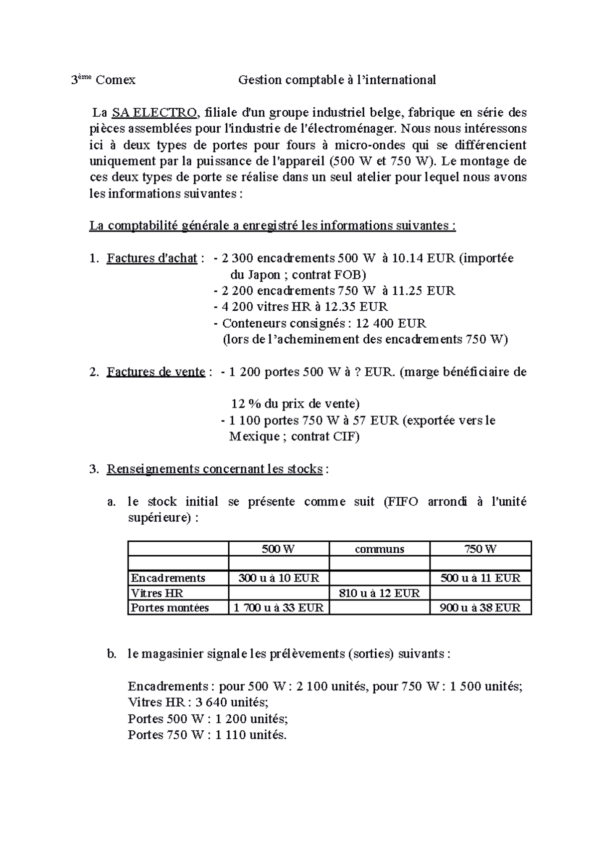 Exercice compl Ã©mentaire Electro 2014 - 3 ème Comex Gestion comptable ...