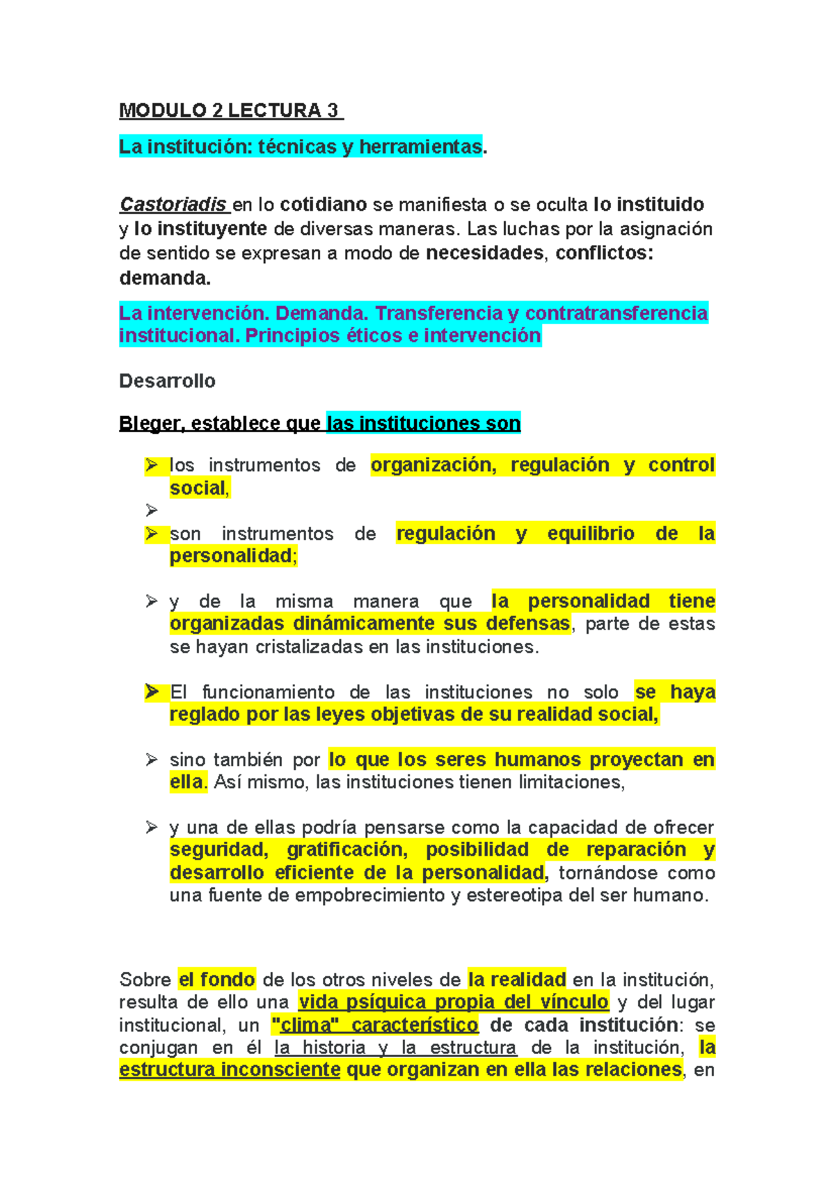 Resumen DE Demanda, Transferencia Y Contratrasferencia M 2 LECT 3 - MODULO 2 LECTURA 3 La - Studocu