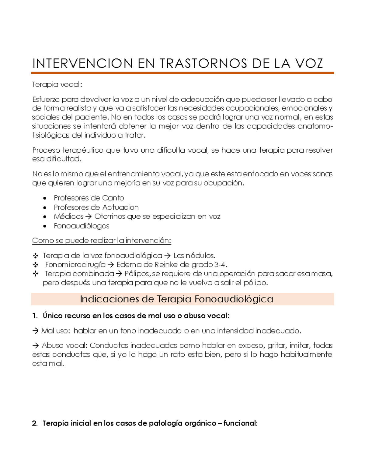 Clase TAV 1 - voz intervencion - INTERVENCION EN TRASTORNOS DE LA VOZ ...
