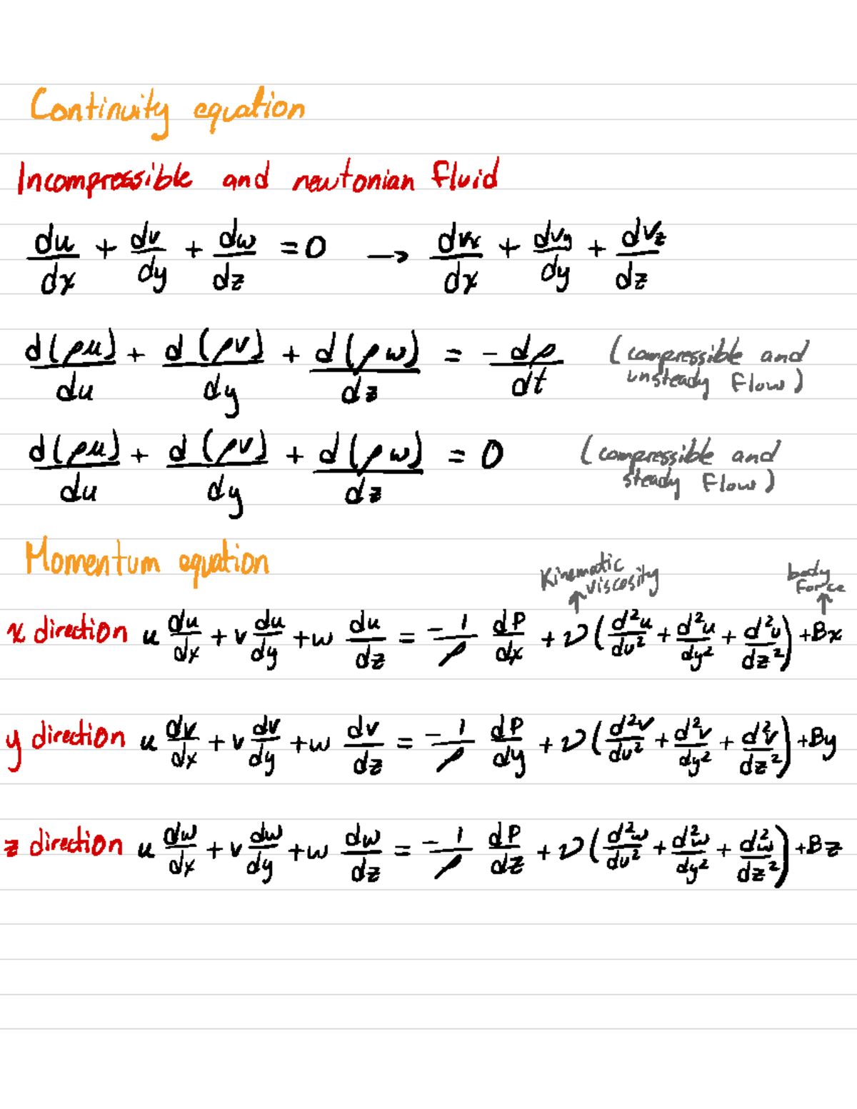 MEC 617 - MEC 616 - Fluid Mechanics - Continuity equation Incompressible and newtonian fluid ...