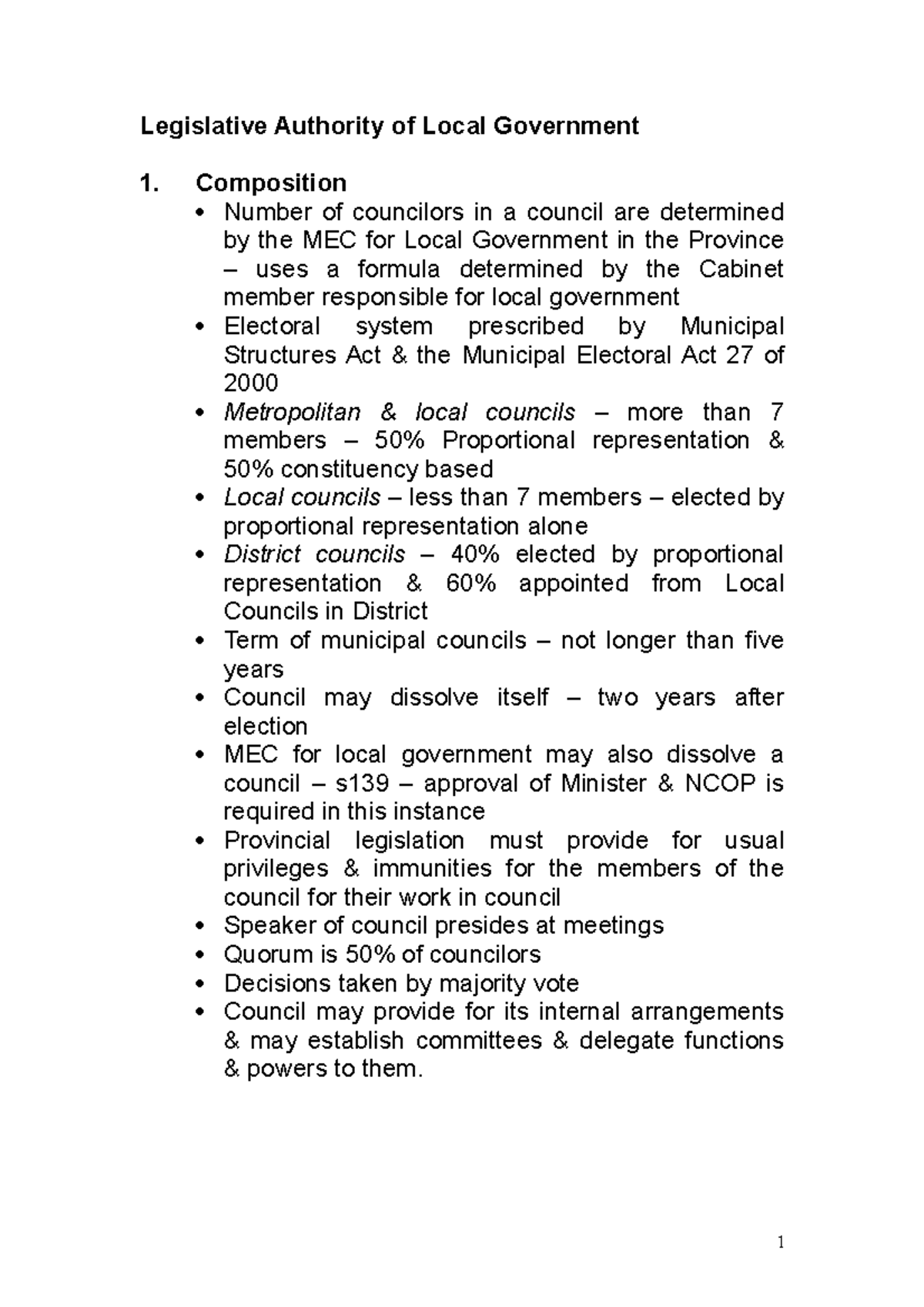 Local Government 7 constitutional law semester 2 - Legislative ...