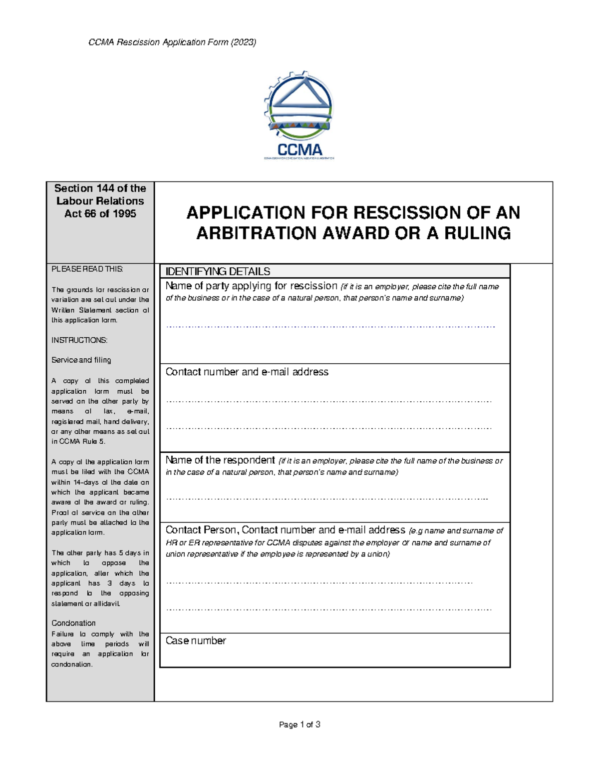 Rescission-Application-Form - CCMA Rescission Application Form (2023 ...