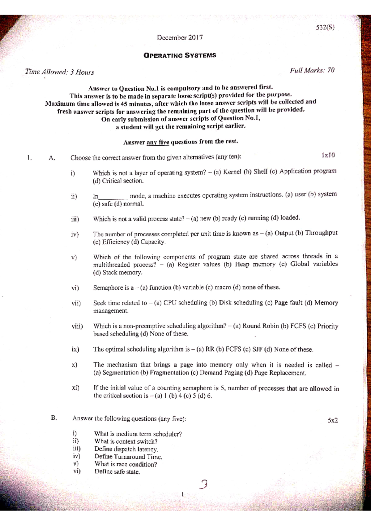 Operation system 5 years question paper - Computer science - Studocu