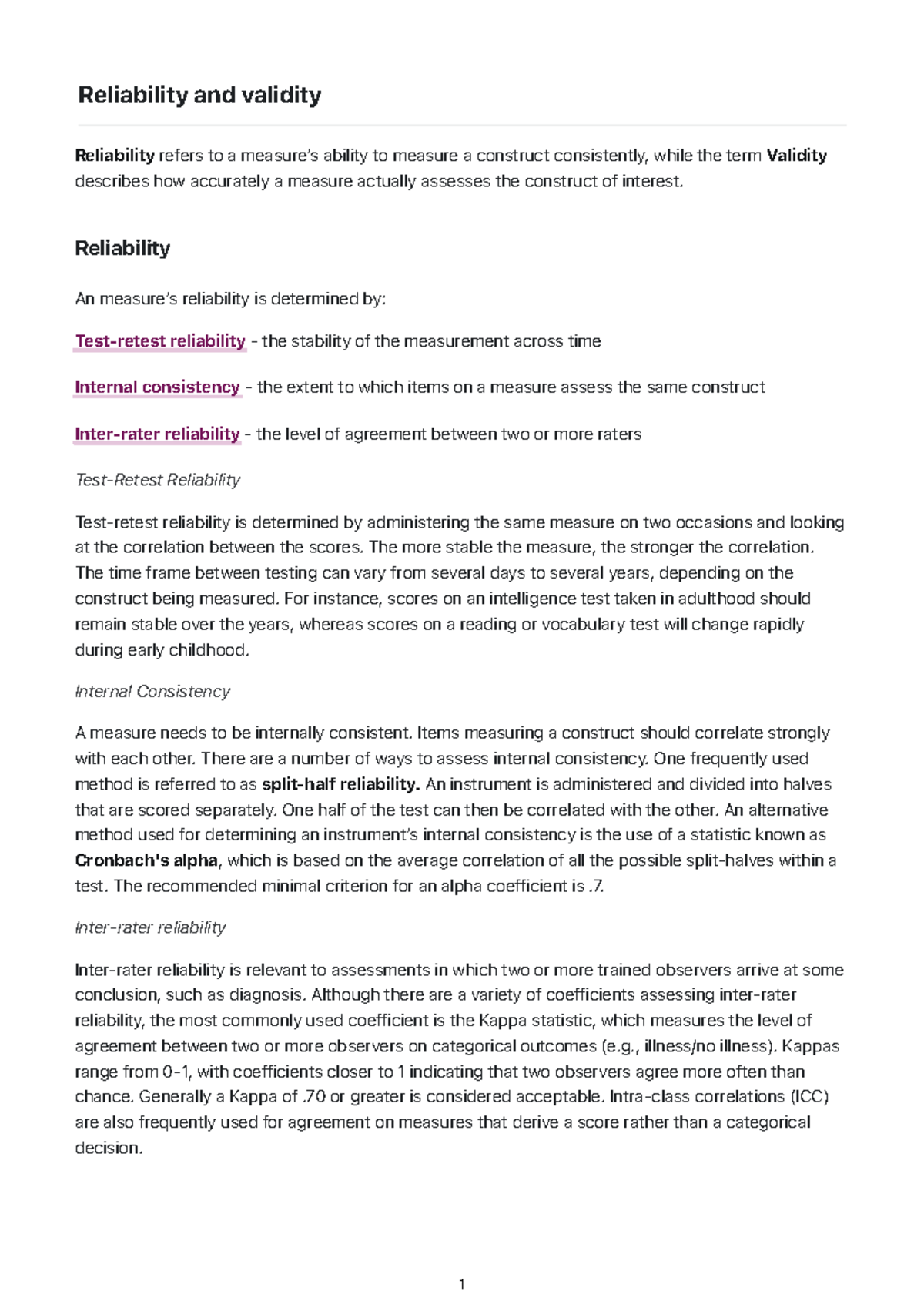 Reliability and validity - Reliability and validity Reliability refers to a measure’s ability to ...
