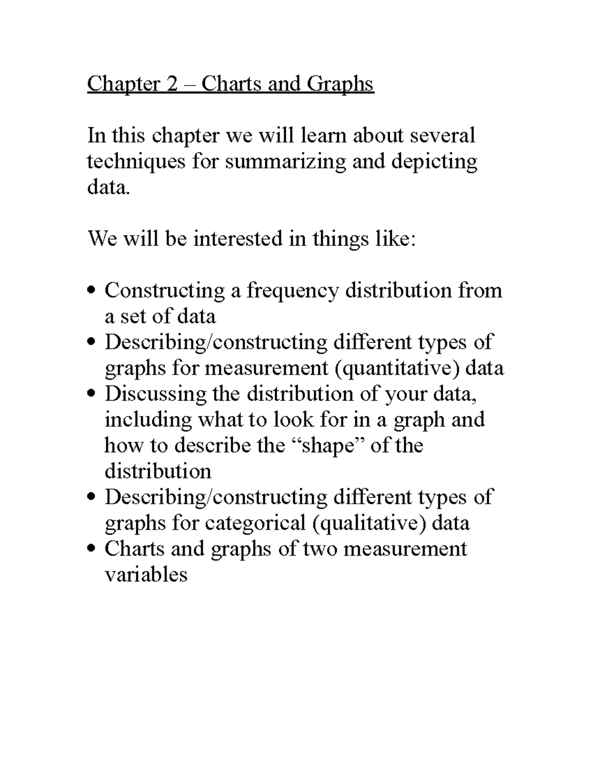 Section+2 - section 2 notes - Chapter 2 – Charts and Graphs In this ...