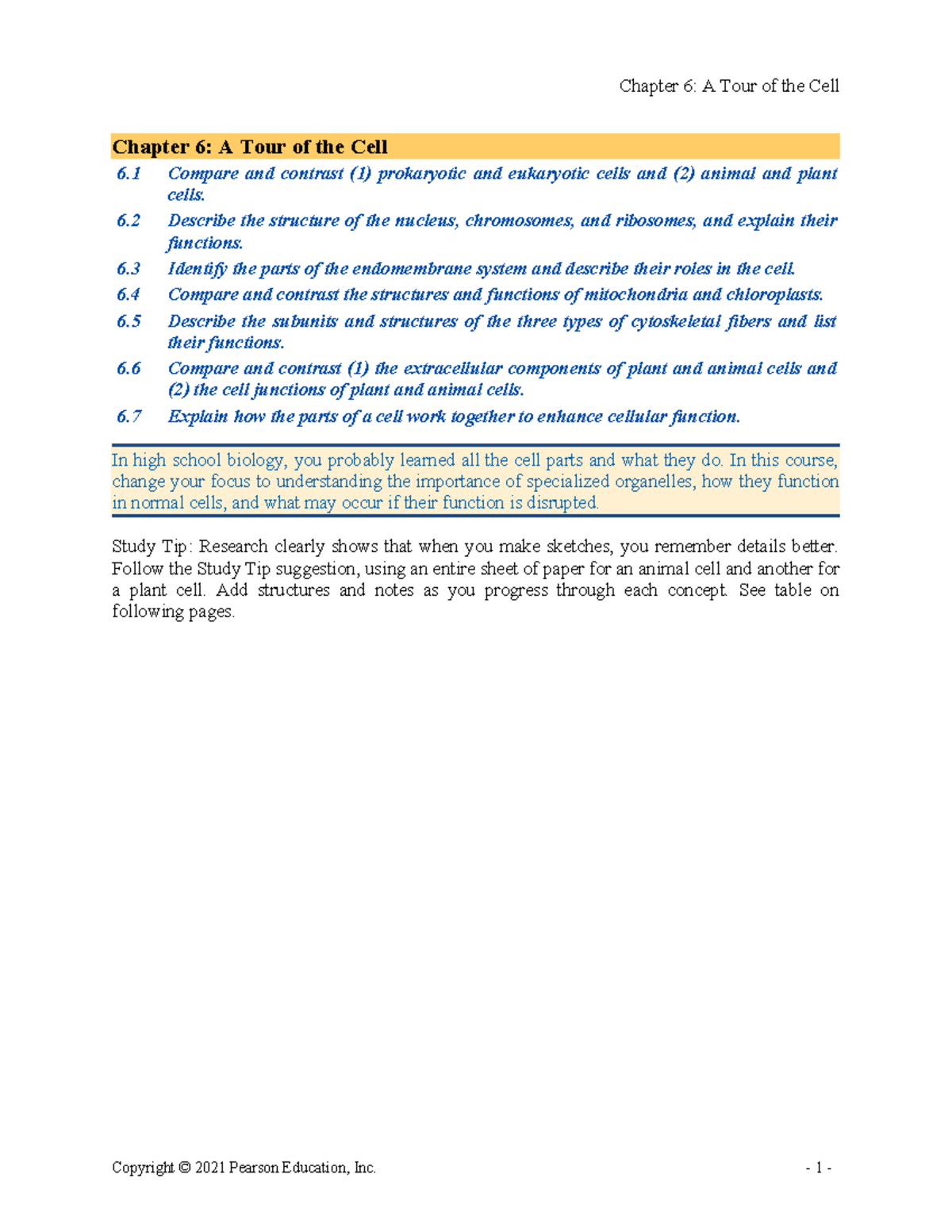 BIOL-1406, Chapter 6 Reading Guide - Chapter 6: A Tour of the Cell 6 ...