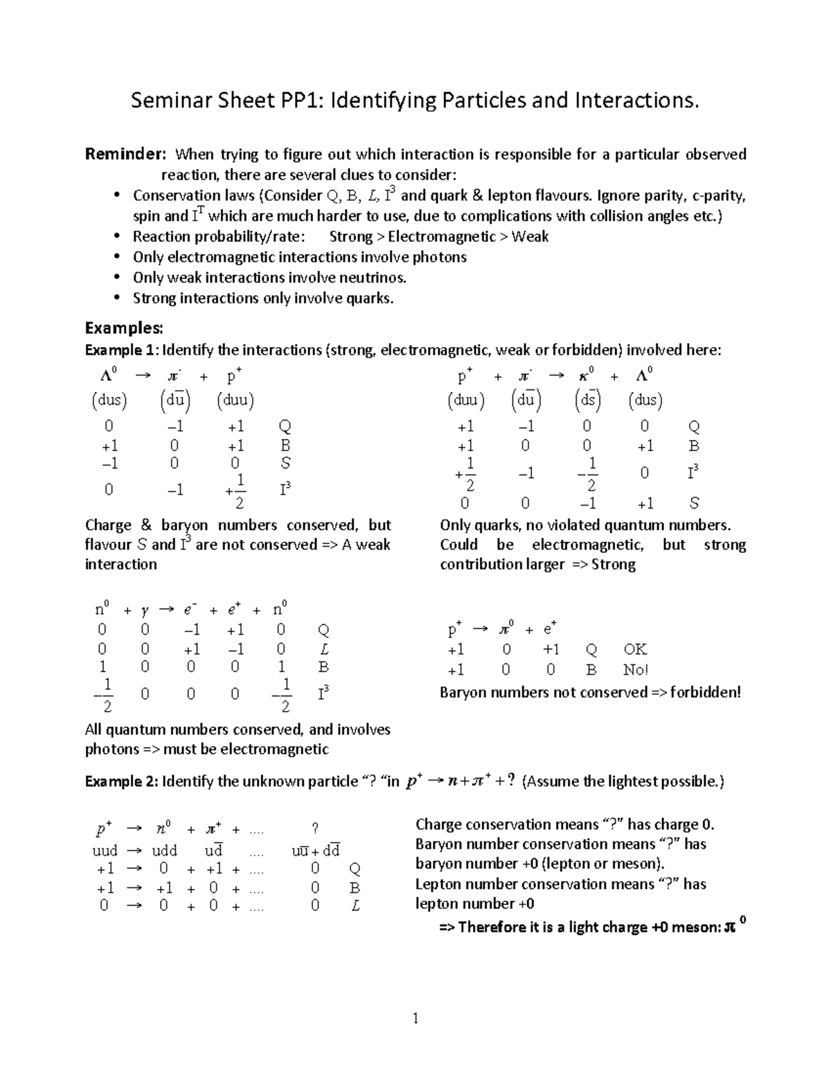 PP16 Seminar 1 - Particle Physics Question Sheet - 1 Seminar Sheet PP1 ...