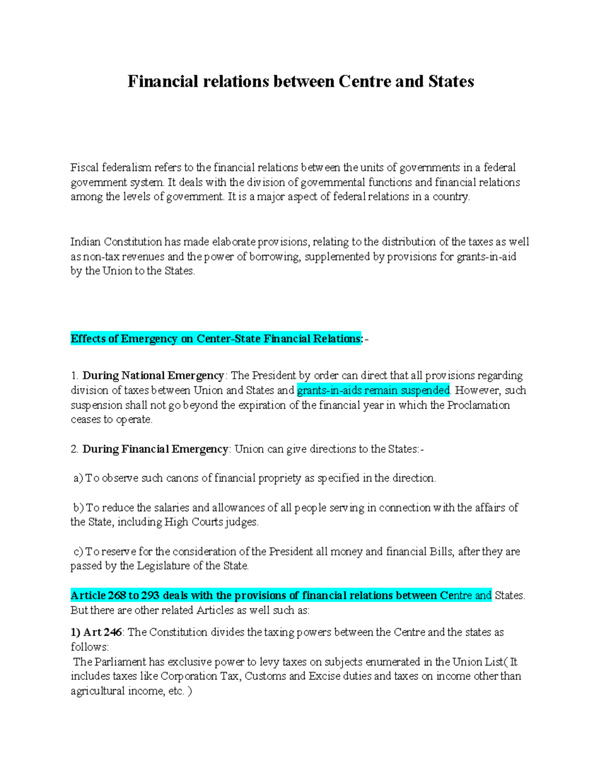 Financial Relation - Students - Financial relations between Centre and ...