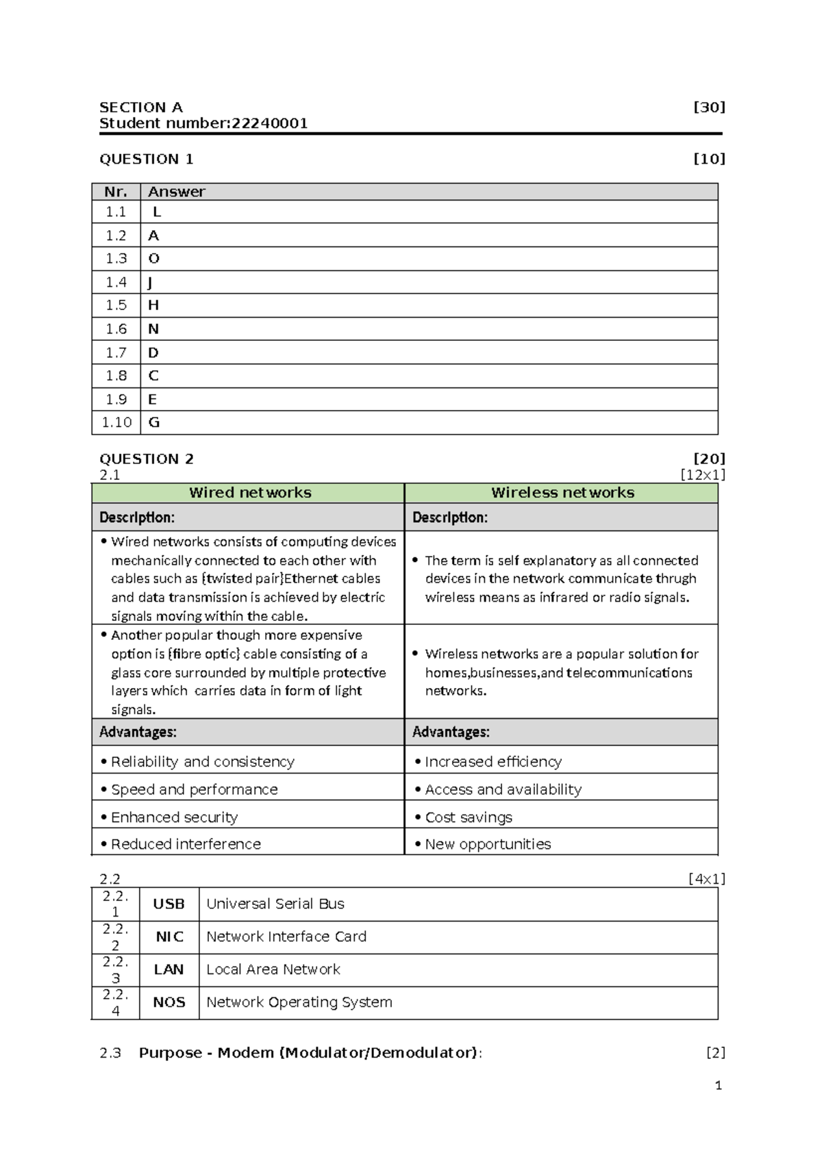 Assignment 2 electronic answered document - SECTION A [30] Student number: QUESTION 1 [10] Nr ...