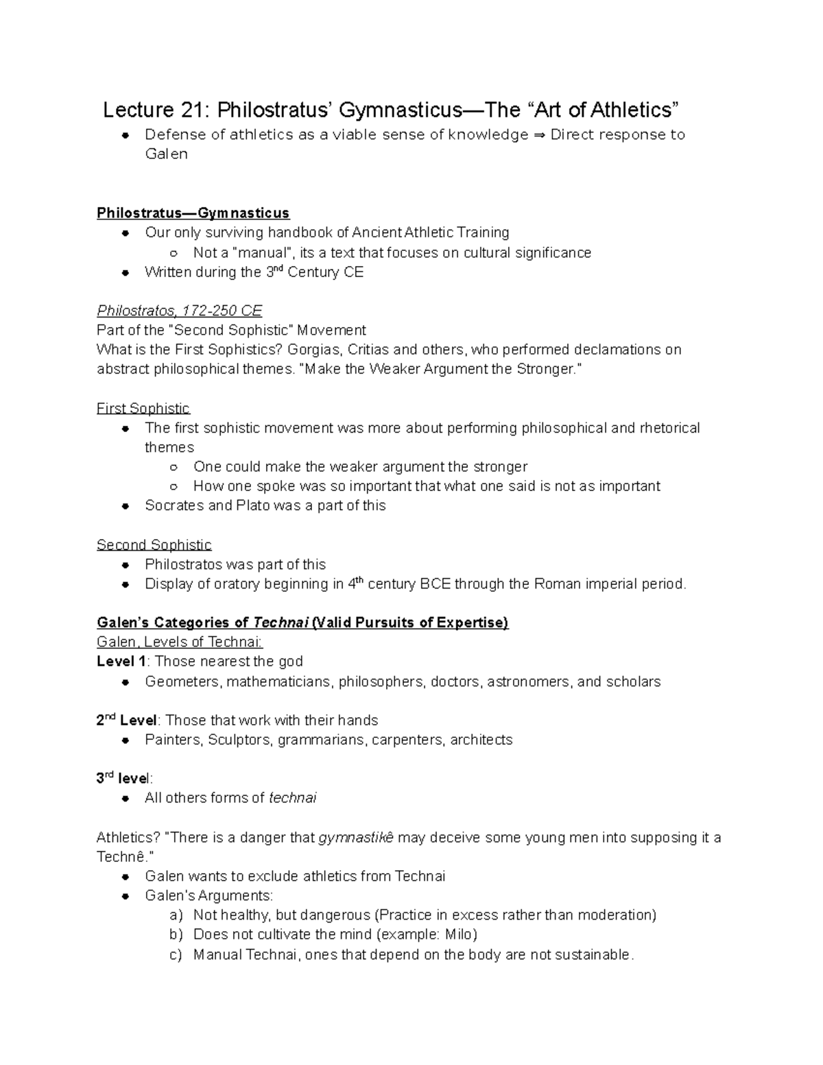Classics Lecture 21 and 22 - Lecture 21: Philostratus’ Gymnasticus—The “Art of Athletics ...
