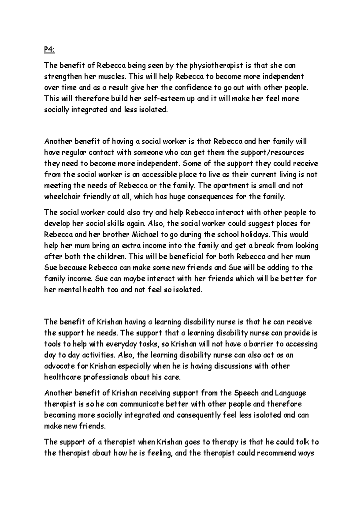 P4 - assignment - P4: The benefit of Rebecca being seen by the ...