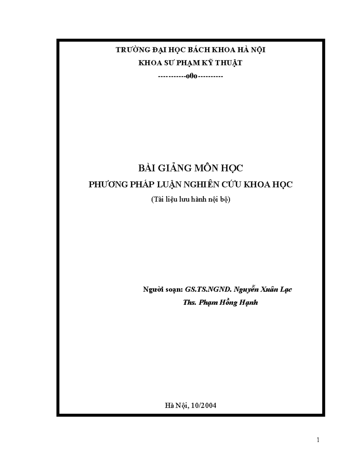 Phuong phap luan nghien cuu khoa hoc dh bach khoa hn - TR ̄ÞNG Đ¾I HàC ...