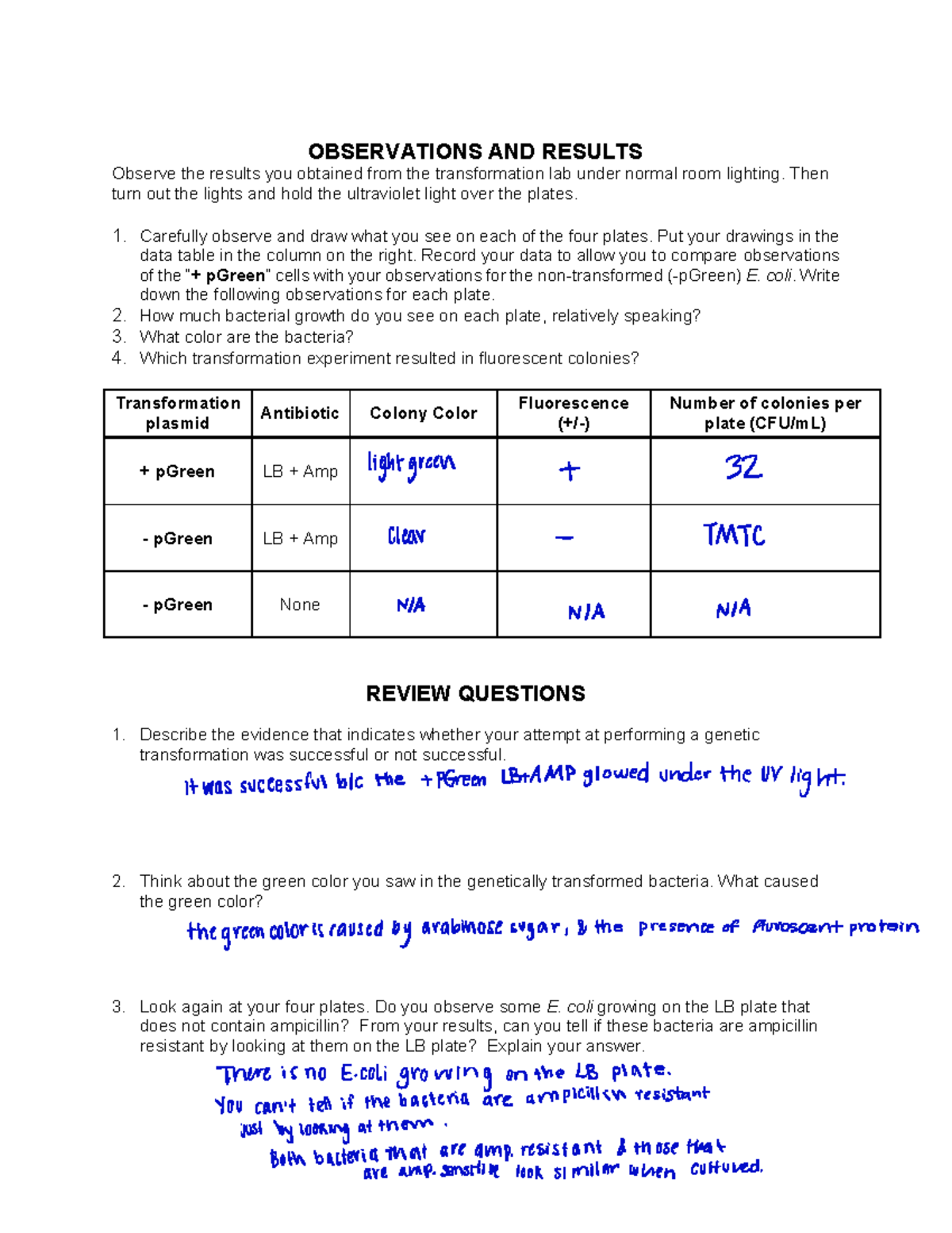 Exercise 35 - OBSERVATIONS AND RESULTS Observe the results you obtained ...