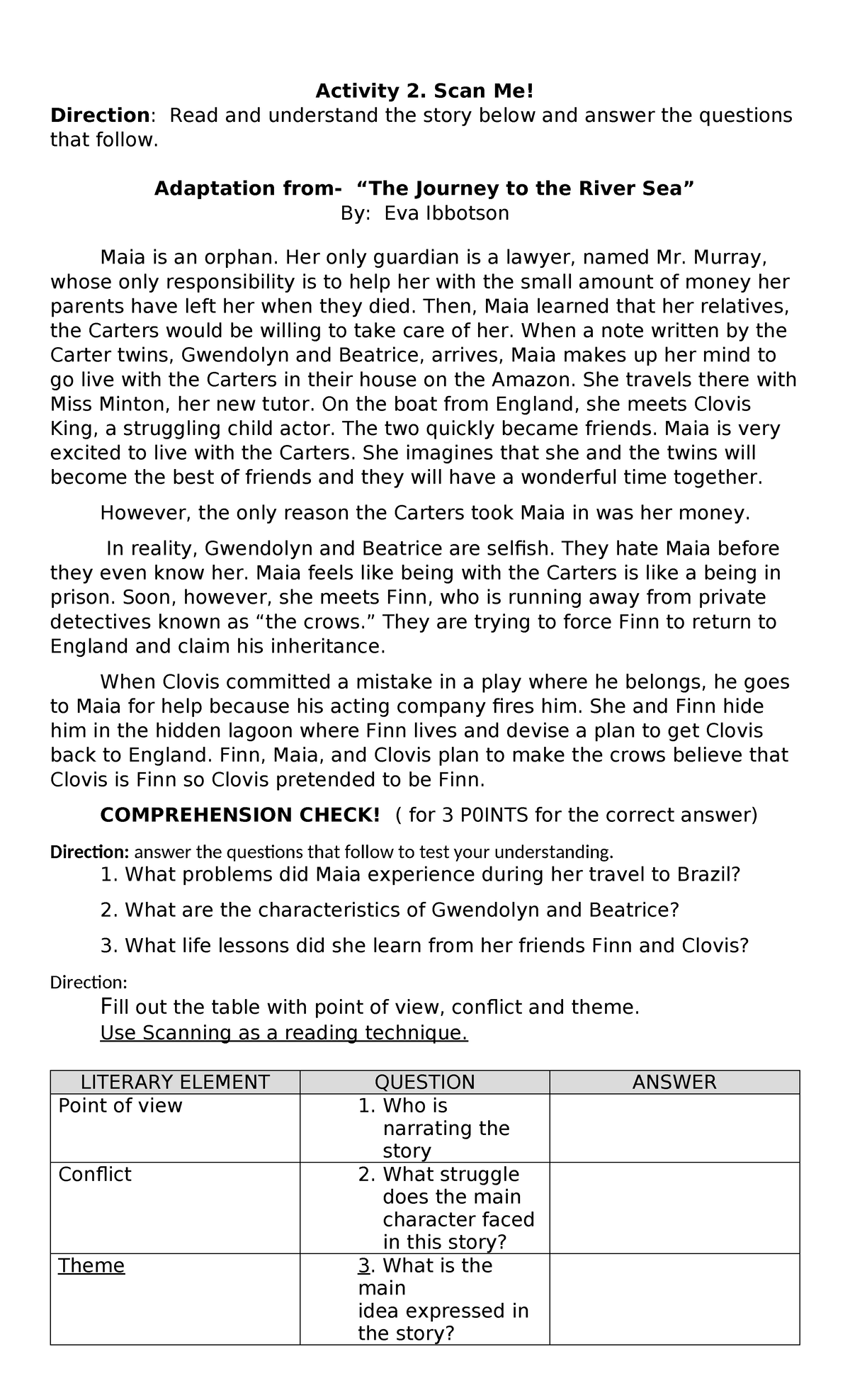 QTR 4 Activity 2 Adaptation from The Journey to the River Sea ...