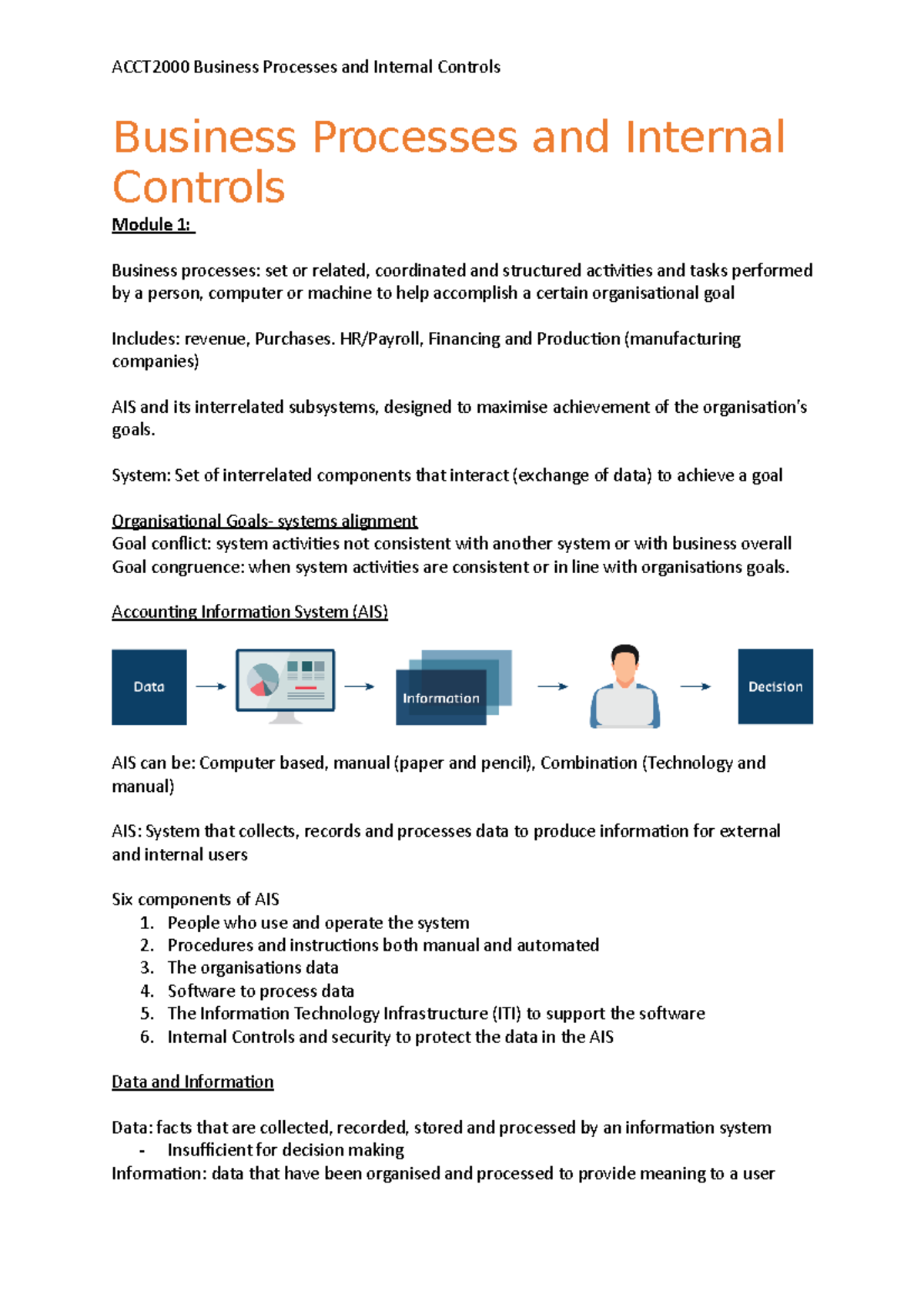 ACCT2000 - lectures 1-5 - Business Processes and Internal Controls ...